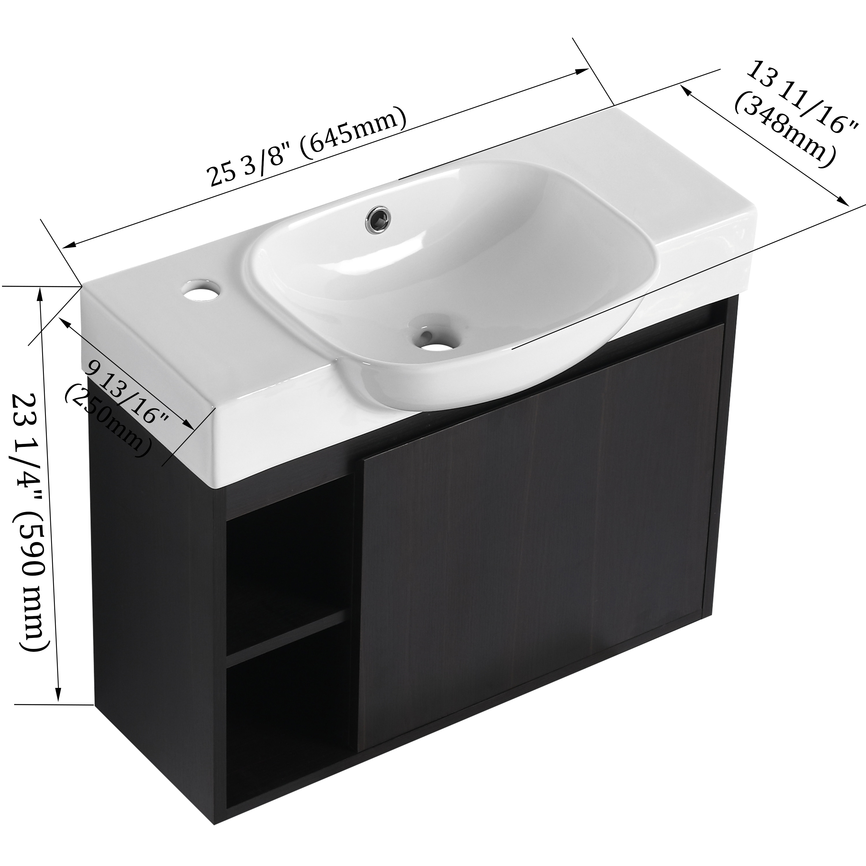 Tatayosi 26 Inches Wall-Mounted Bathroom Vanity with White Ceramic Sink ...