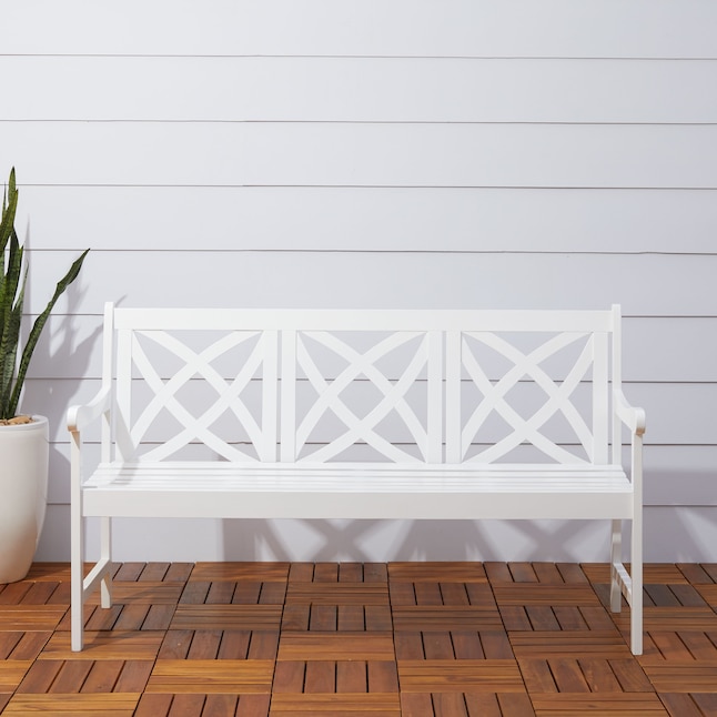 VIFAH VIFAH Bradley 57-in W x 34-in H White Acacia Traditional Bench in ... VIFAH VIFAH Bradley 57-in W x 34-in H White Acacia Traditional Bench in ...