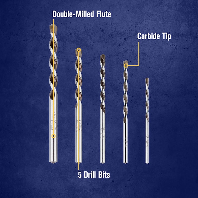 IRWIN Multi-Material 5-Piece 3/8-in x 4-in Carbide Masonry Drill Bit ... IRWIN Multi-Material 5-Piece 3/8-in x 4-in Carbide Masonry Drill Bit ...