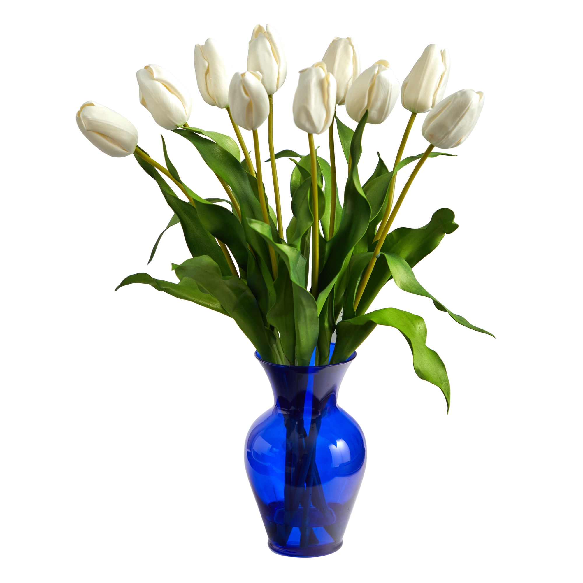 Nearly Natural 22-in Dutch Tulip Artificial Arrangement in Blue Colored ...