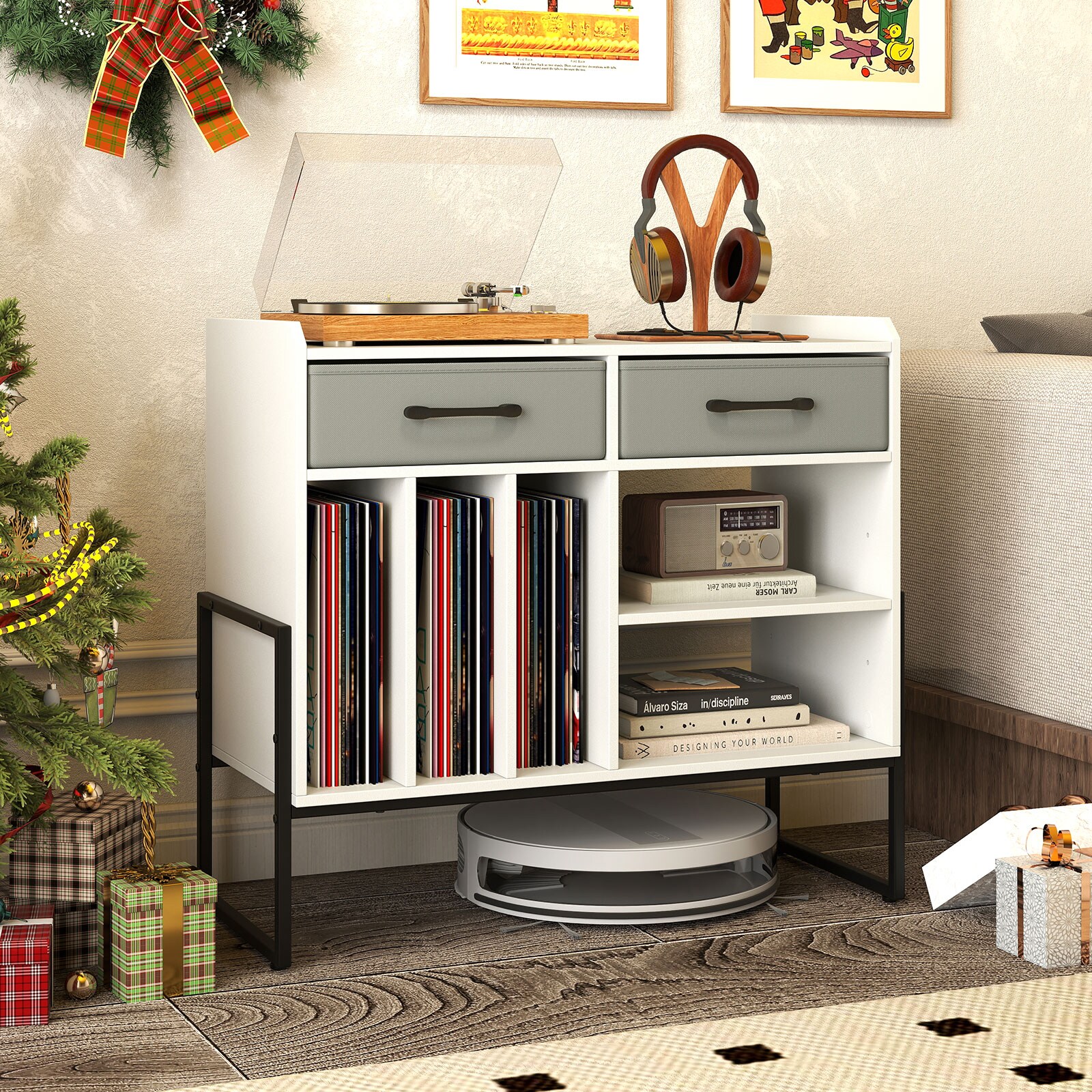 Slickblue Large Record Player Stand with Charging Station and Vinyl ...
