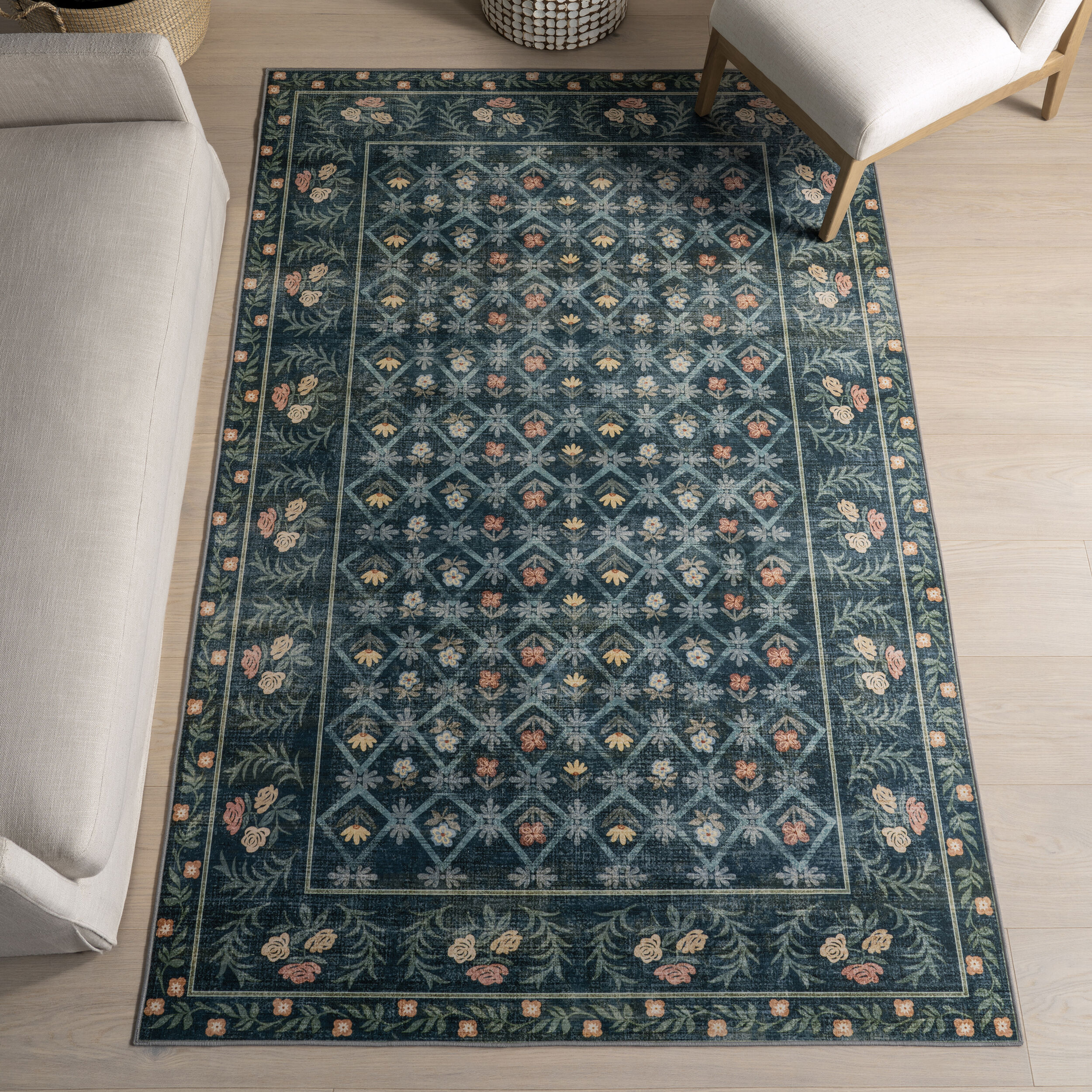 nuLOOM Valley Floral Washable 5ft. x 8ft. Teal Area Rug in the Rugs ...