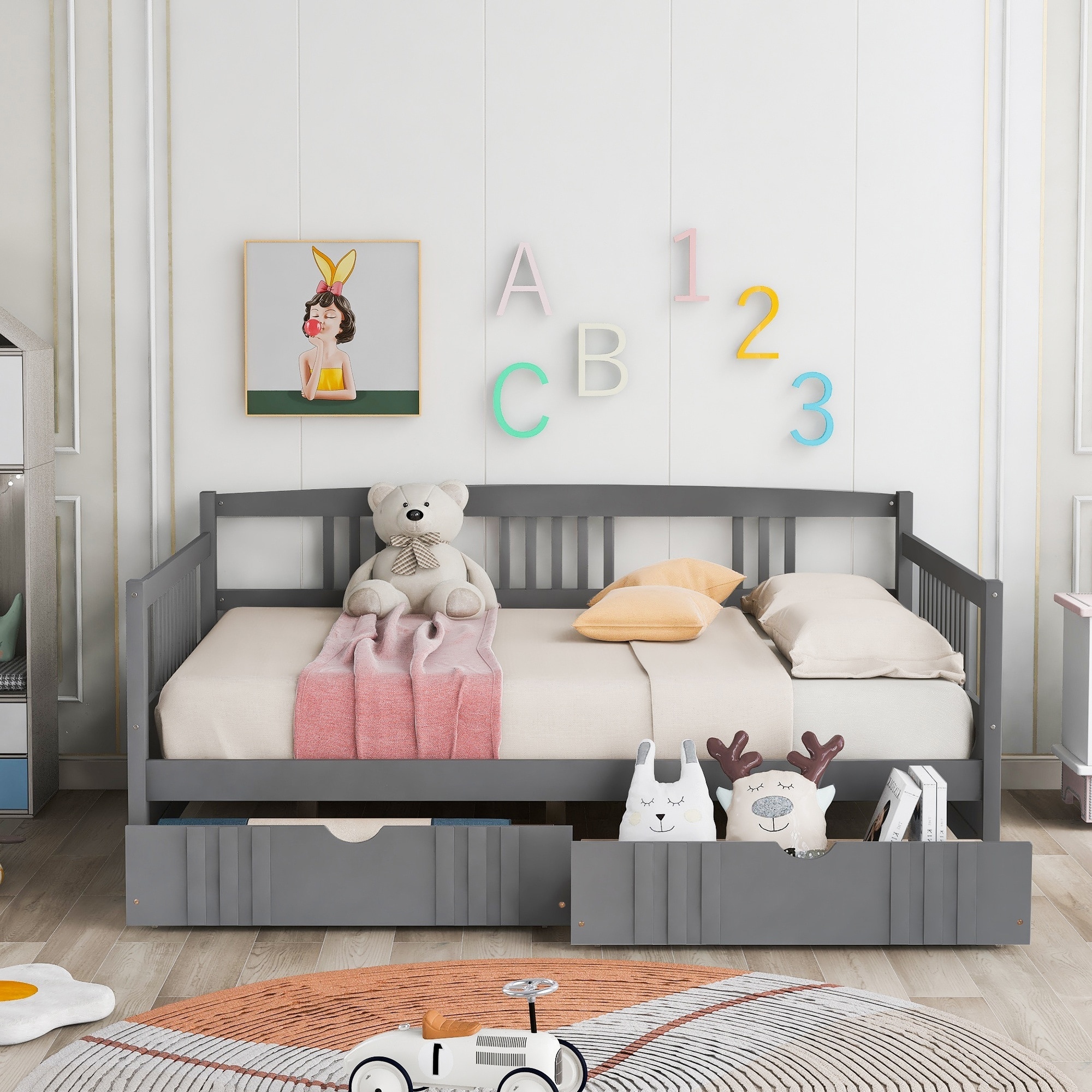 Horizons Prime 78 inch Gray Pine Wood Full Size Daybed with Two Drawers ...