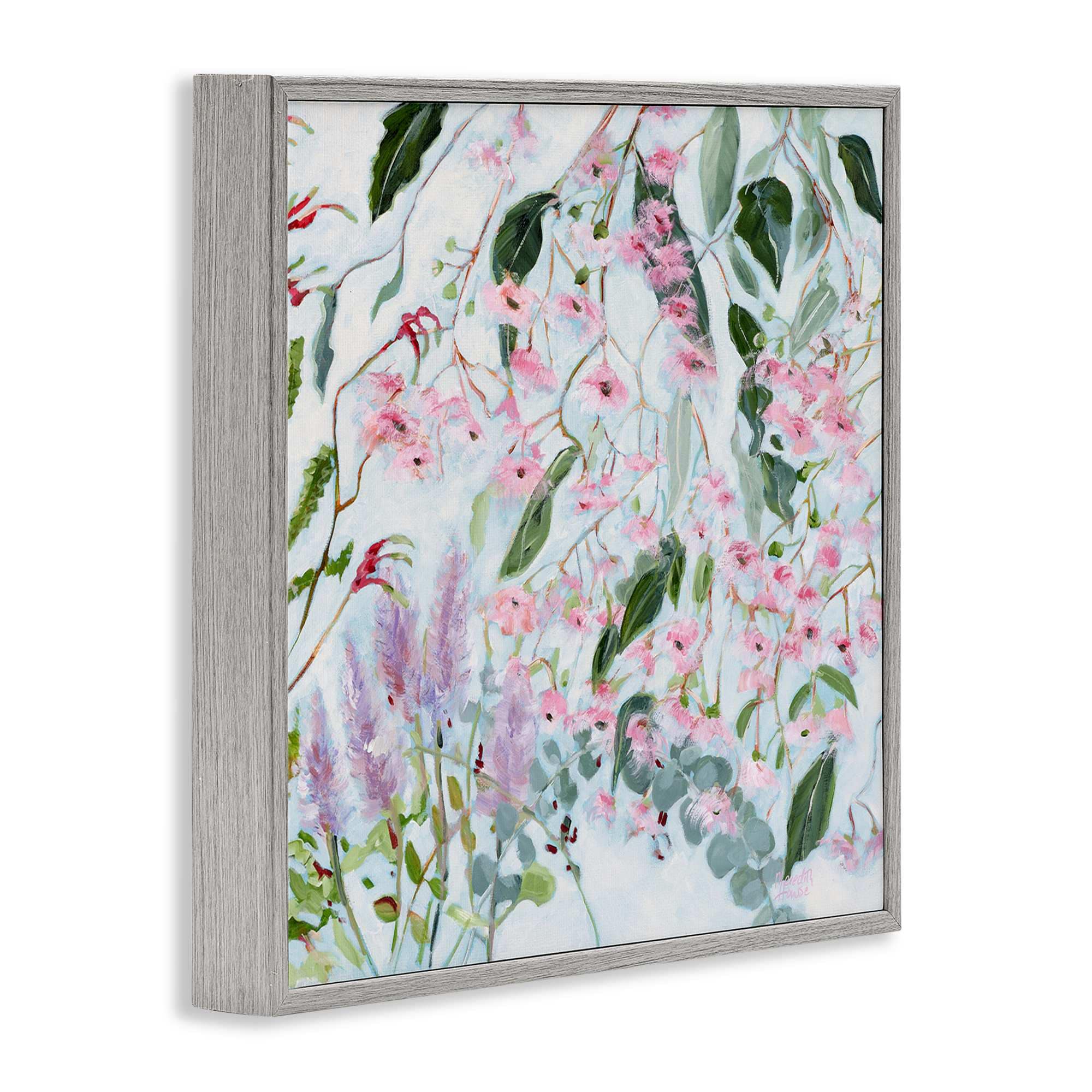 Stupell Industries Chic Pink Garden Blossoms Gray Framed Giclee Art By ...