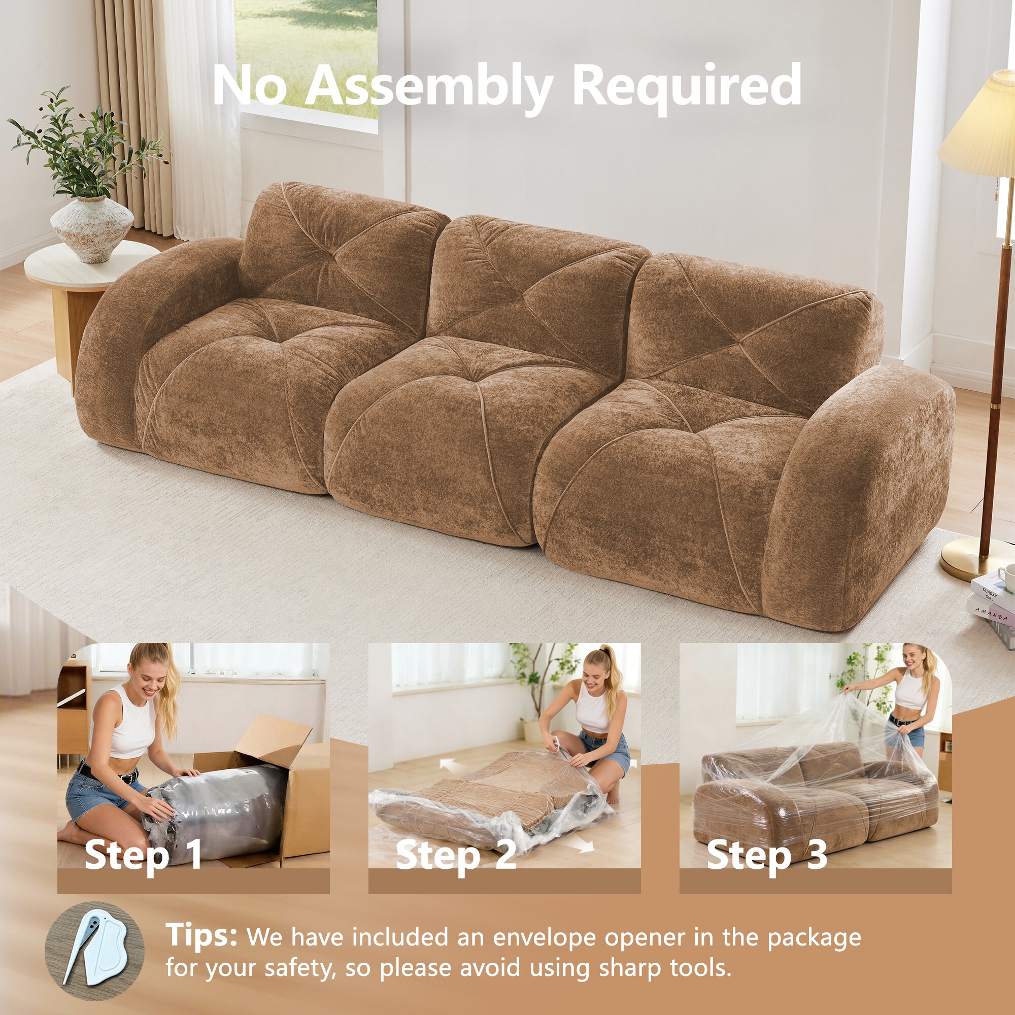 LUXEYARD Boneless Sofa With Tufted Soft Velvet Fabric Modular Sectional ...