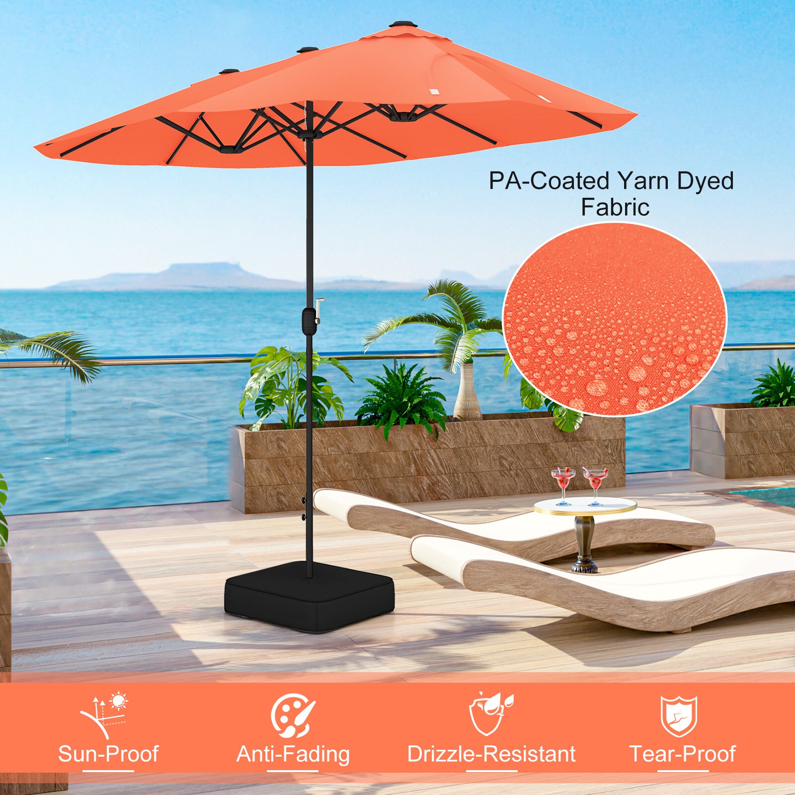 CALVON 7-ft Steel Orange Crank Market Patio Umbrella with Base in the ...