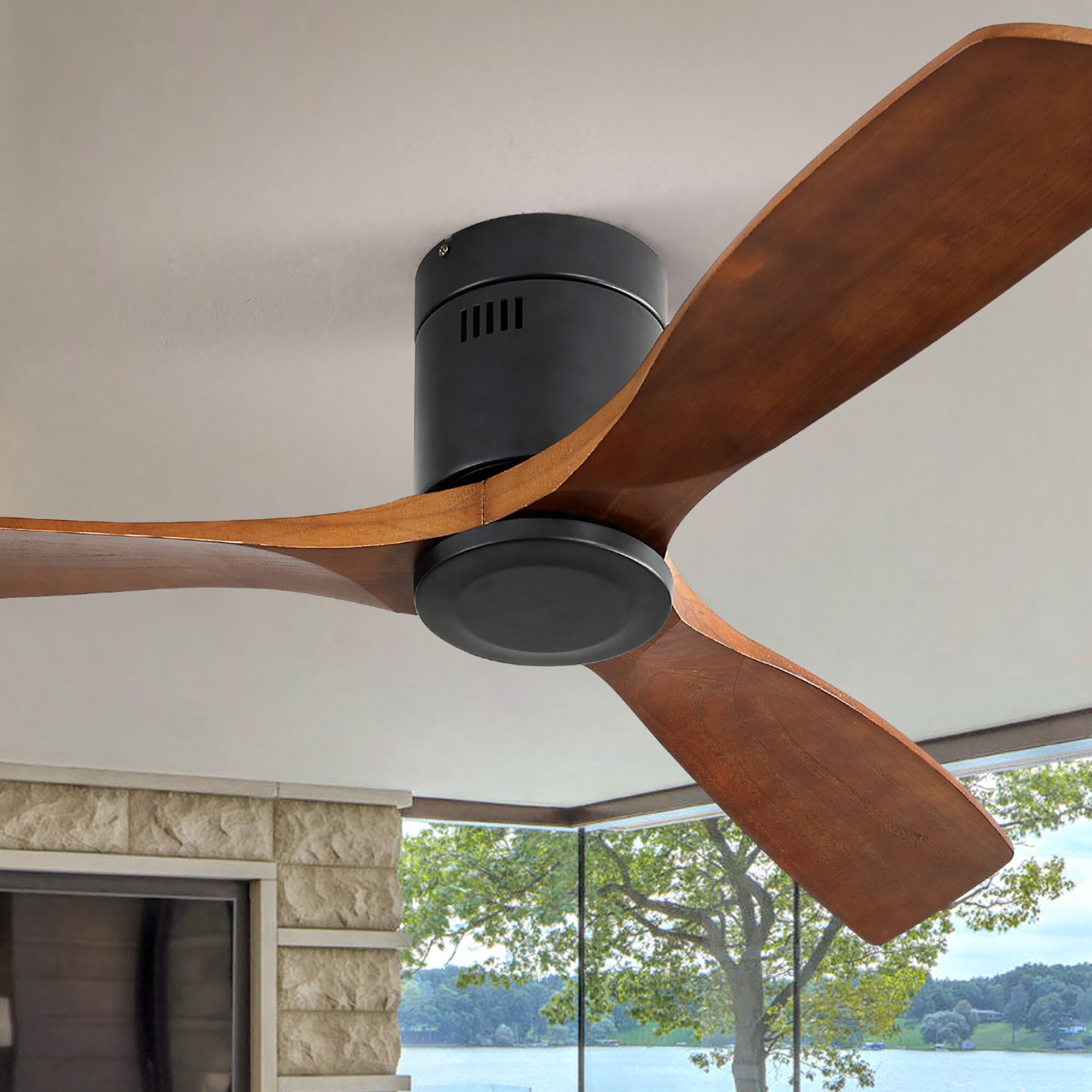 Fun Orange Farmhouse 52-in Black with Dark Brown Blades Indoor/Outdoor ...