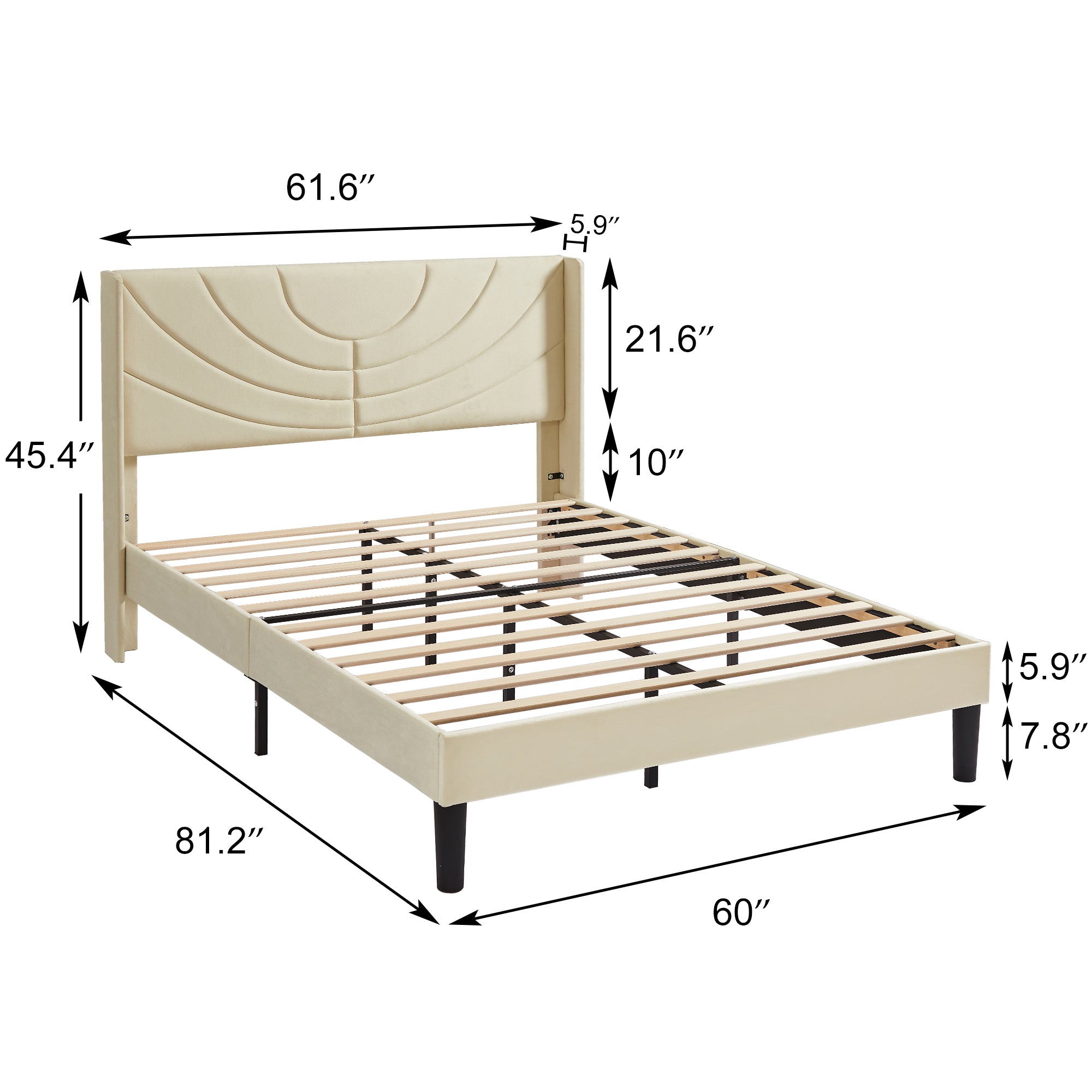 Vecelo Queen Size Upholstered Platform Bed Frame with Adjustable ...