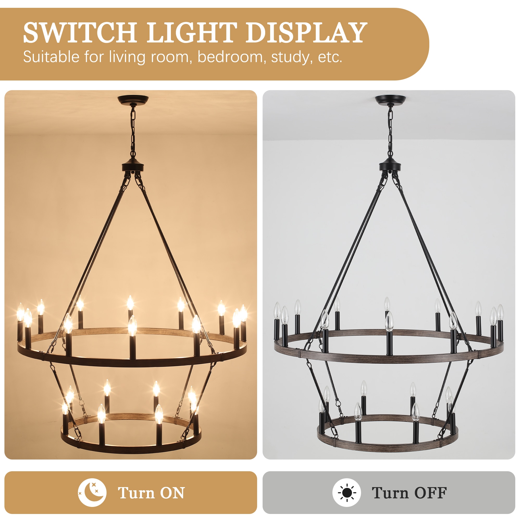 Zjvaive 20-Light 37.99-inch Modern Simple Black And Brown Double-Tier ...