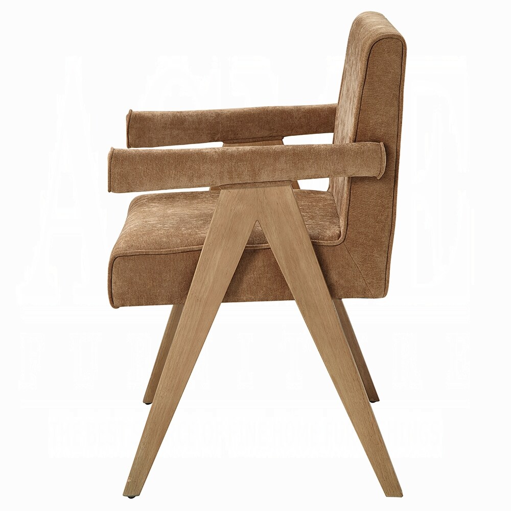 Benzara Sery Armchair Set of 2-Chocolate Brown Chenille Seat-Wood Legs ...