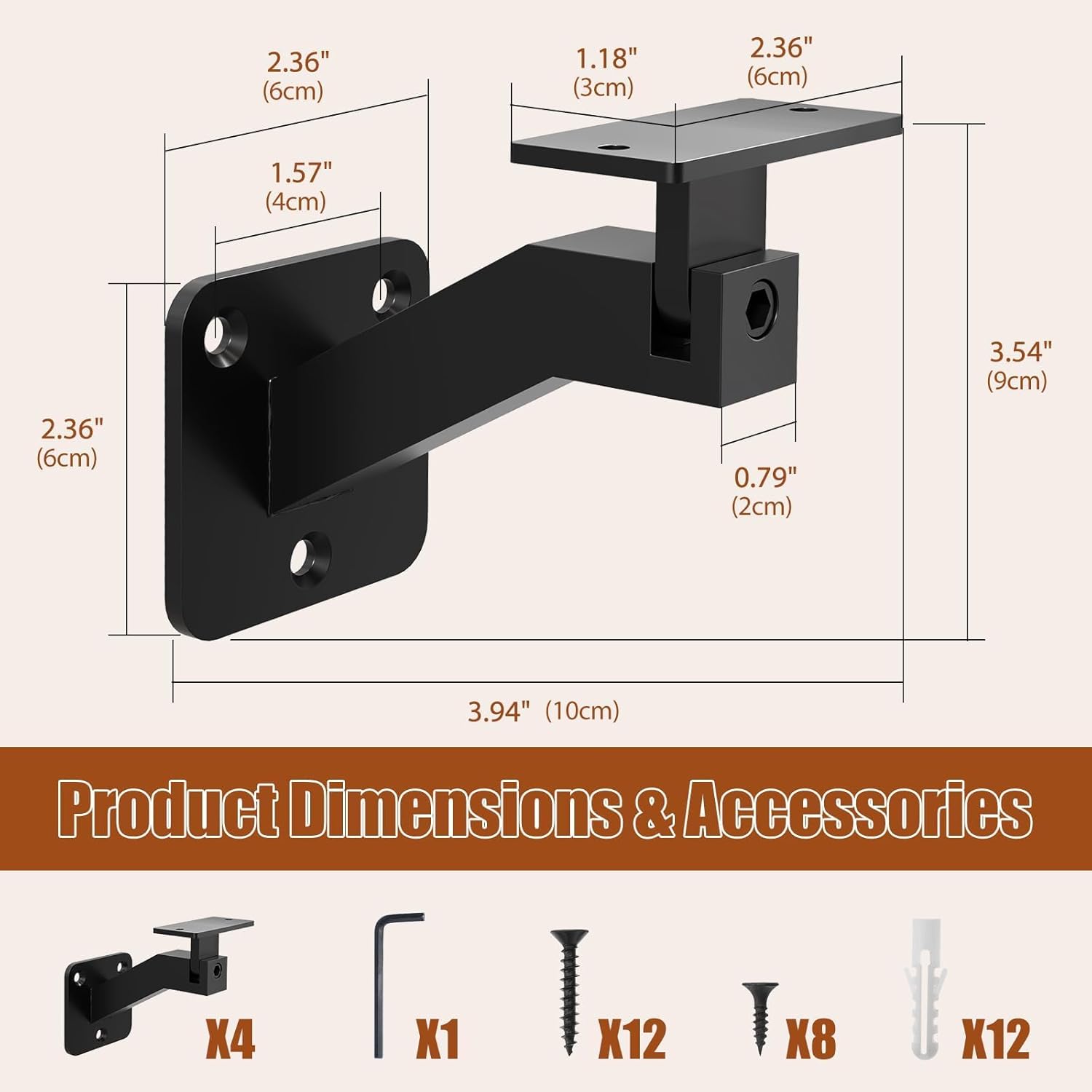 Wudkey 4-Pack Adjustable Handrail Brackets for Stairs Stainless Steel ...