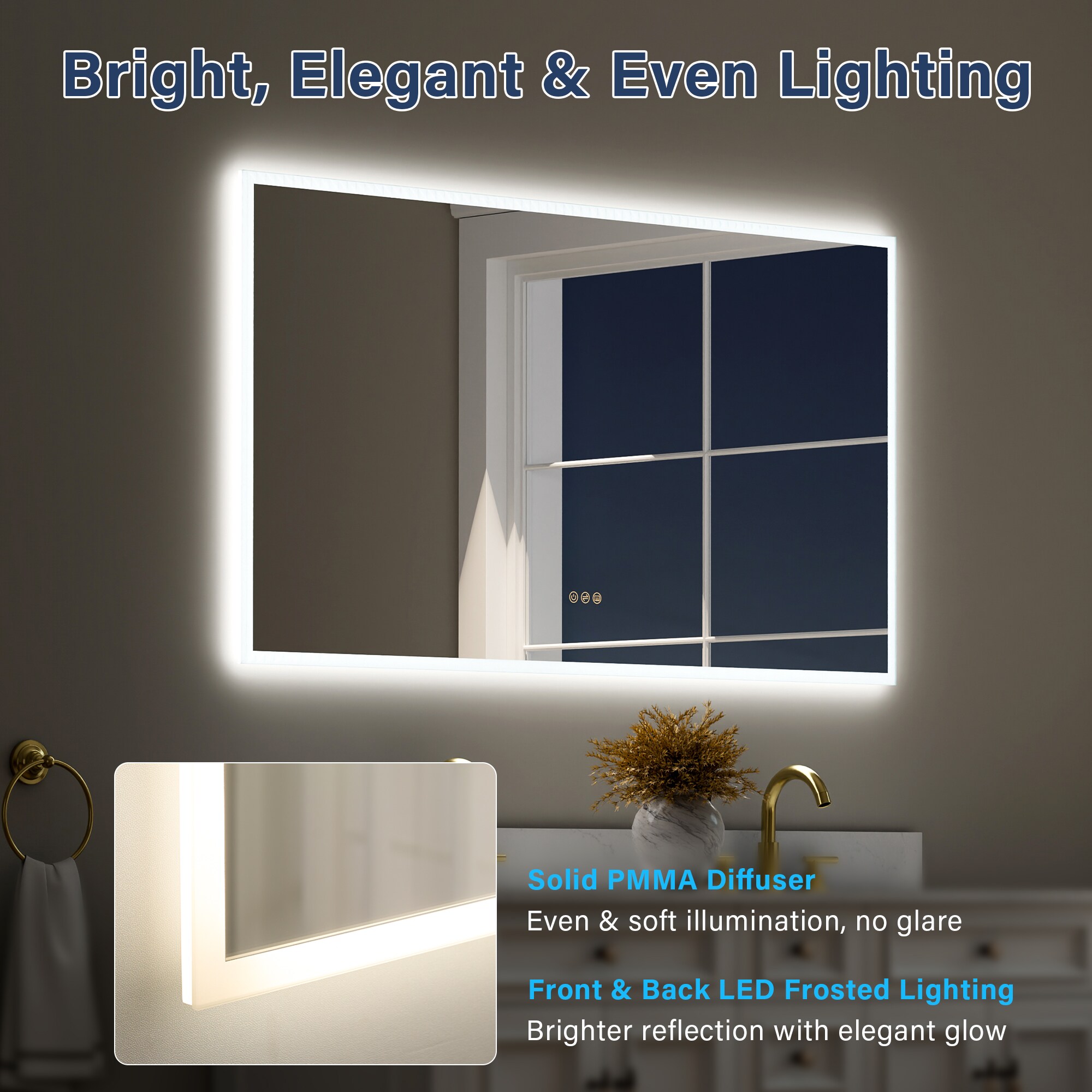 CALVON 55-in x 30-in Polished Frameless Rectangle Dimmable LED Lighted ...