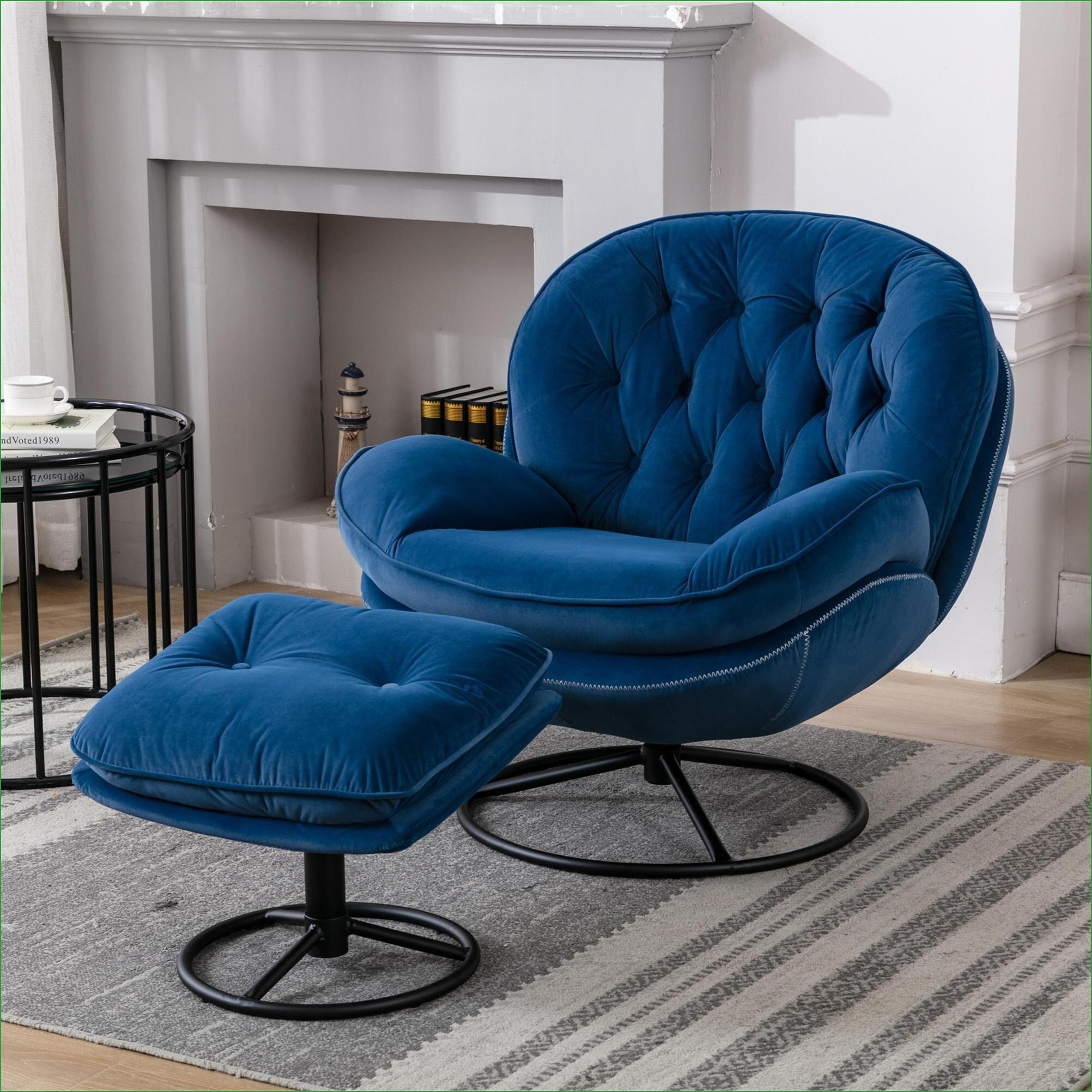 Watnature Navy Blue Accent Chair with Ottoman Comfy Single Lounge TV ...