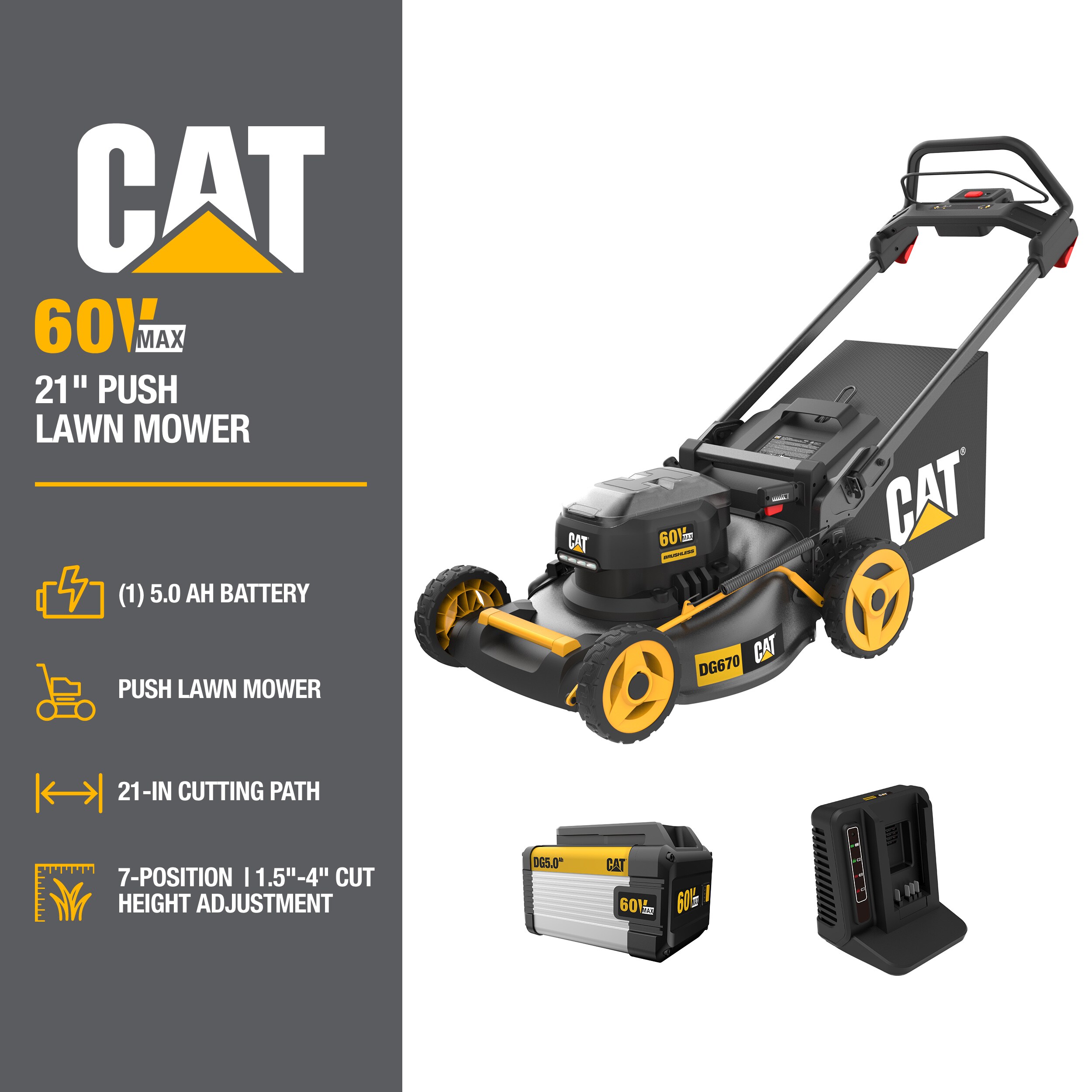 CAT 60-volt, (1) 5 Ah Battery 21-in Push Walk Mower with in the ...