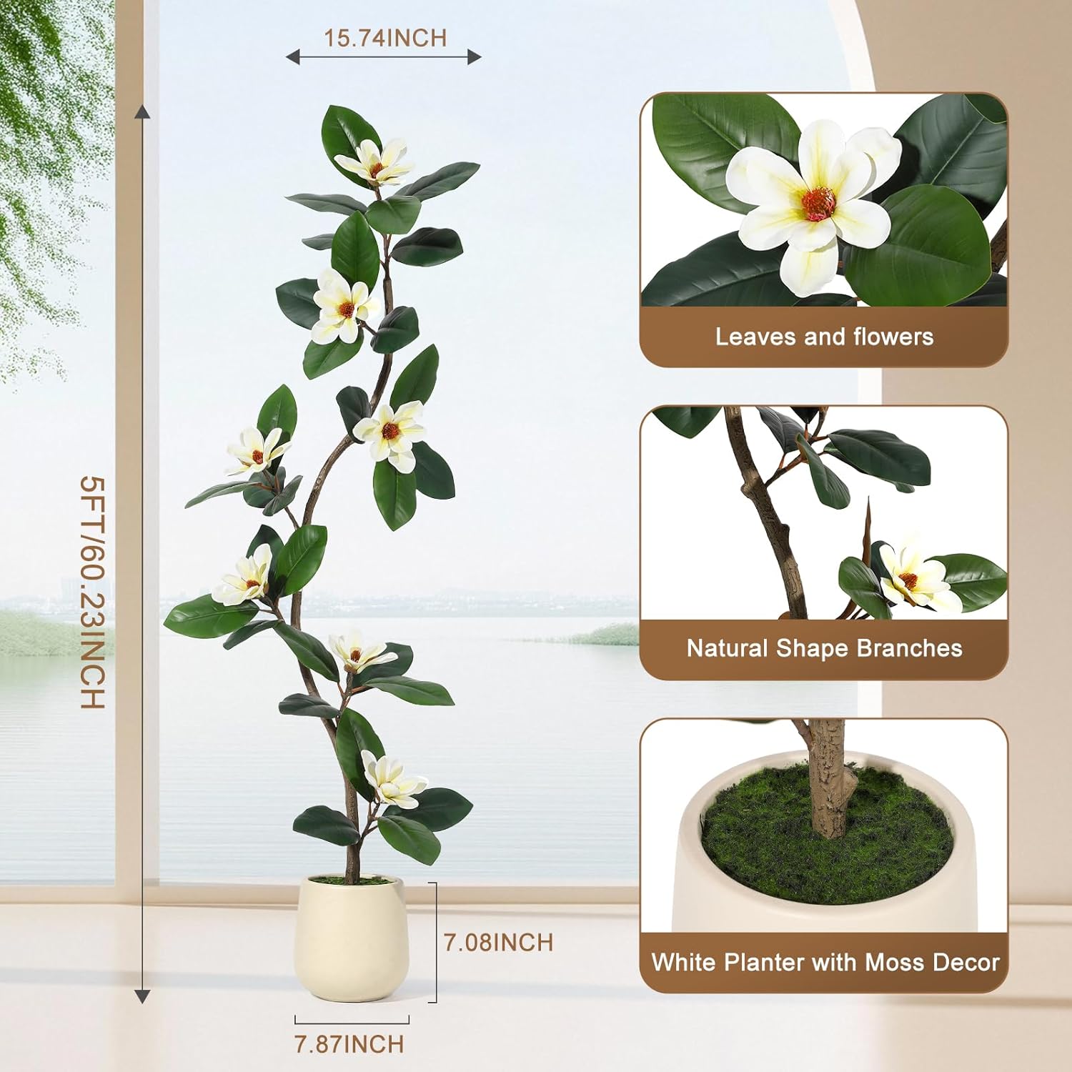 Garvee 5 ft Artificial Rubber Tree in White Planter Faux Plant Plus 7 ...