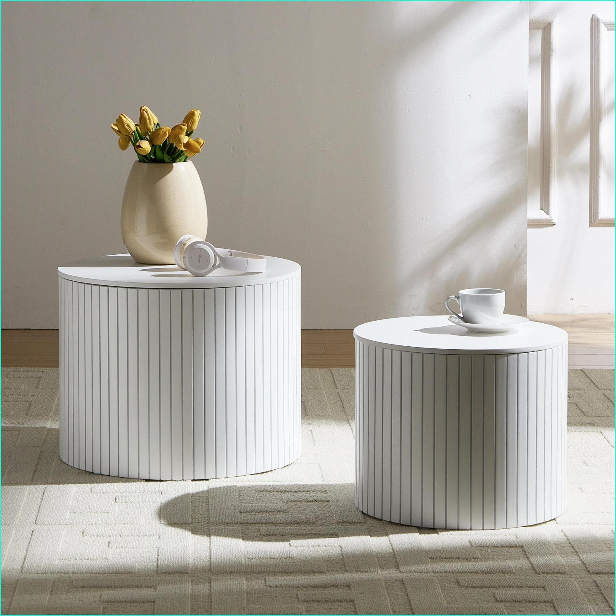 Watnature Space Saving Nested MDF Coffee Table Set (2pcs) with Storage ...