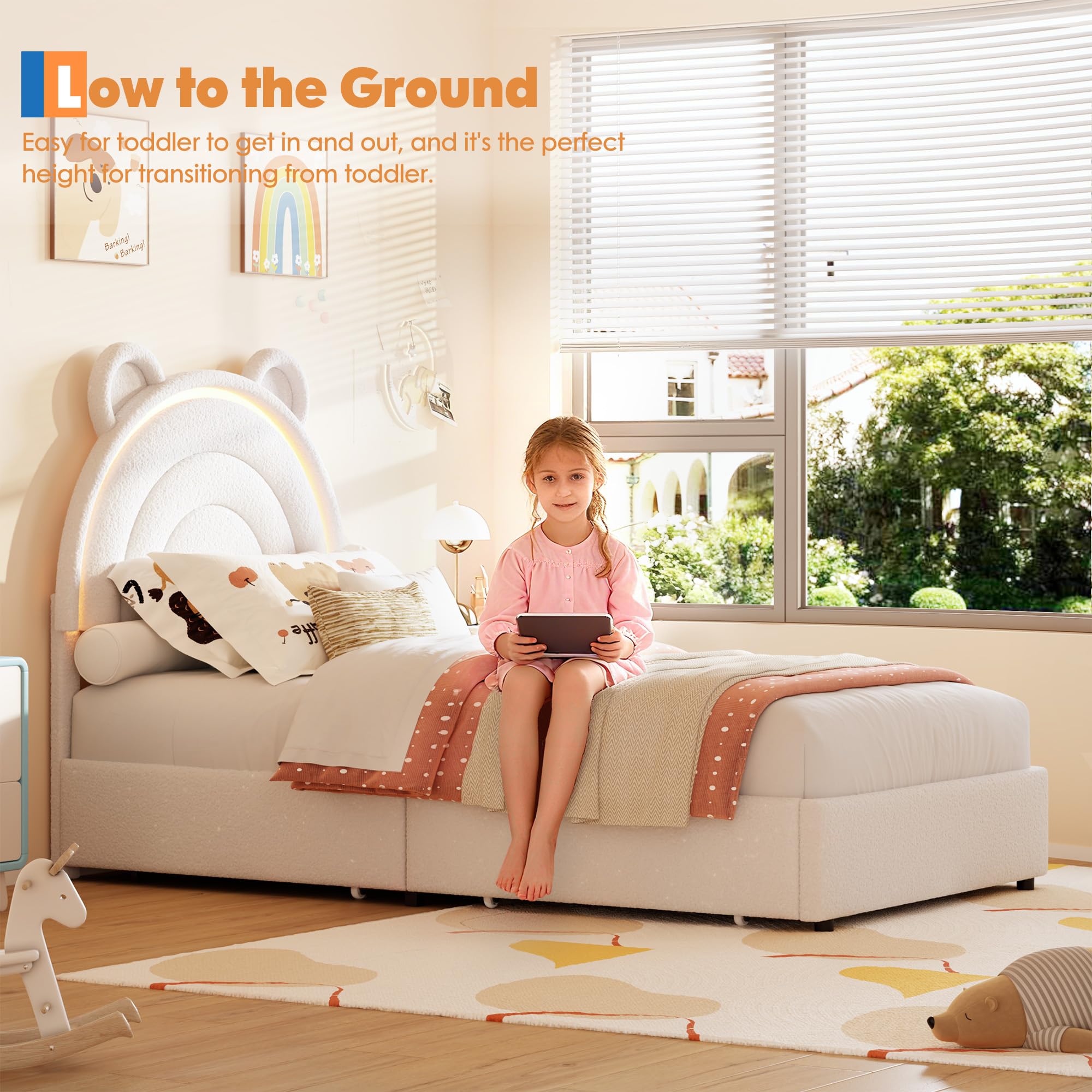 Garvee Twin Size Bed Frame with 4 Storage Drawers and LED Lights Velvet ...