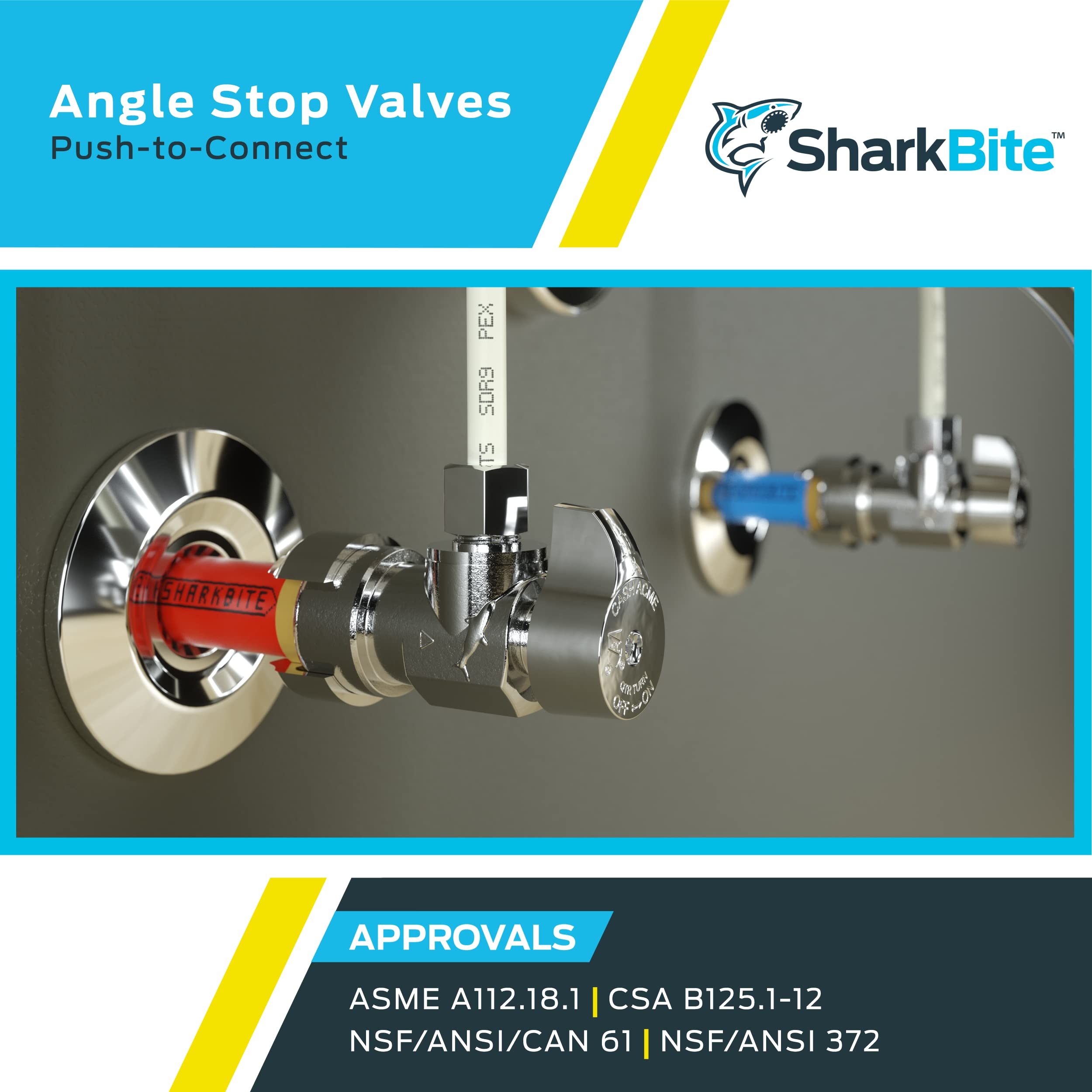 SharkBite 12 x 38 Angle Stop Valve PushtoConnect QuarterTurn Brushed ...