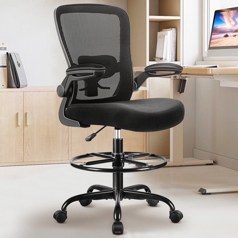 Dowan Drafting Chair Tall Office Chair with Flip-up Armrests Executive ...