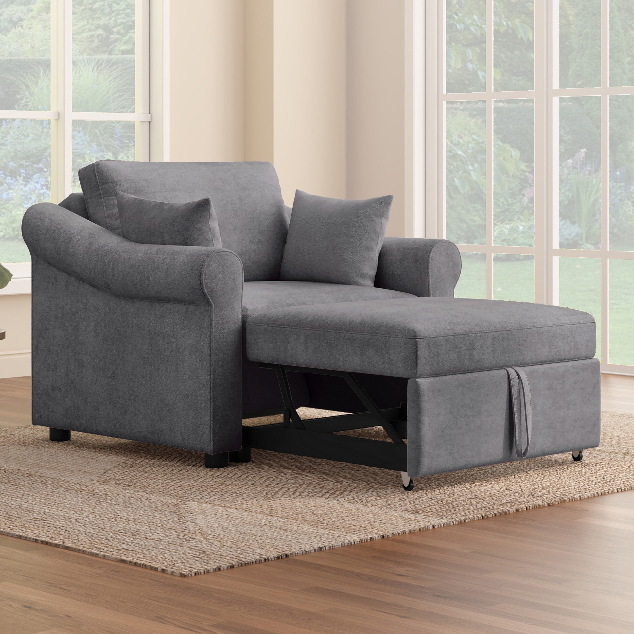 ModernLuxe Assembly Required Chenille Convertible Sleeper Chair with ...
