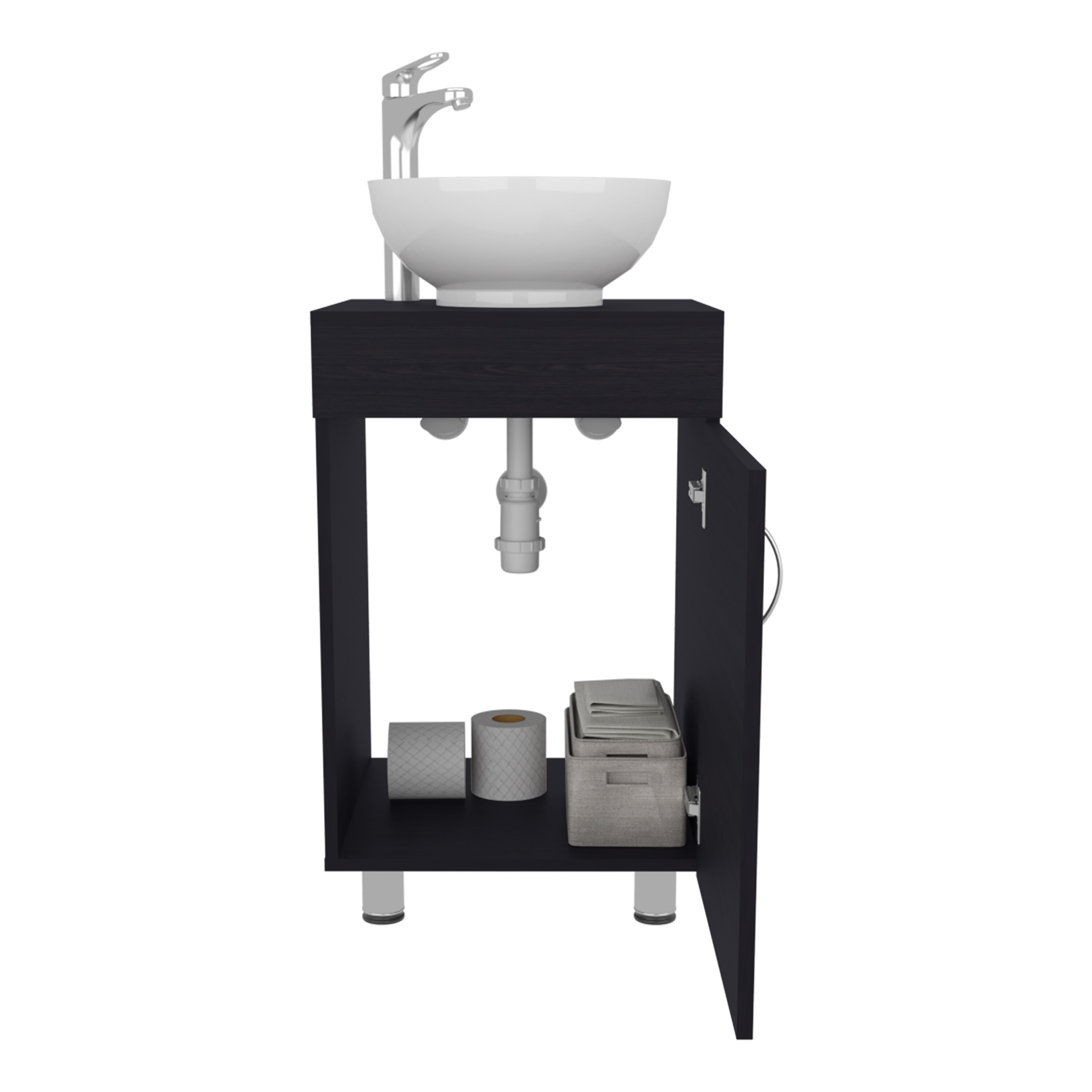 Tinyhomie Black Bathroom Vanity Sink Integrated Modern Design Durable ...