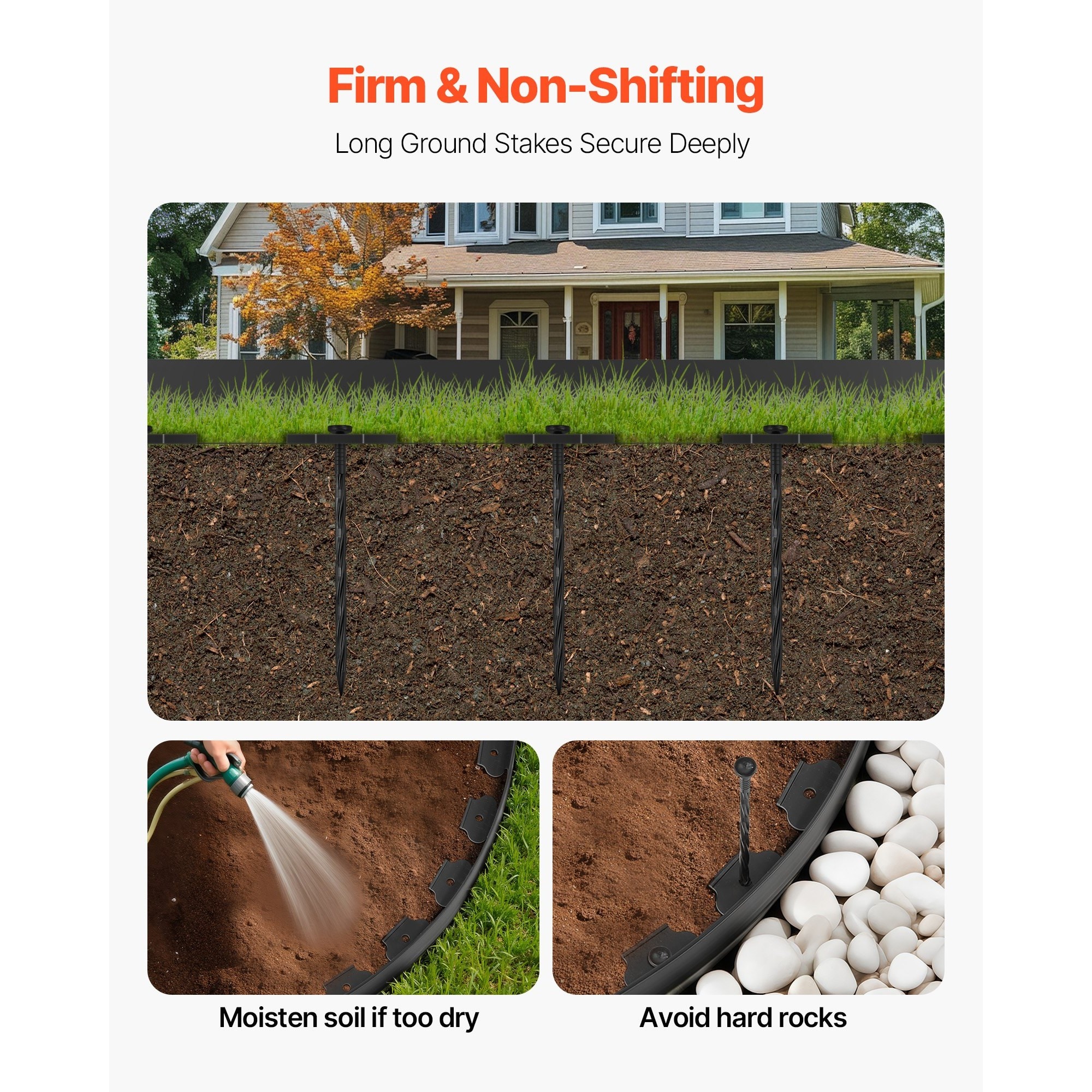GIVIMO 20-ft x 2-in Plastic Garden Border Edging with 120 Spikes No-Dig ...