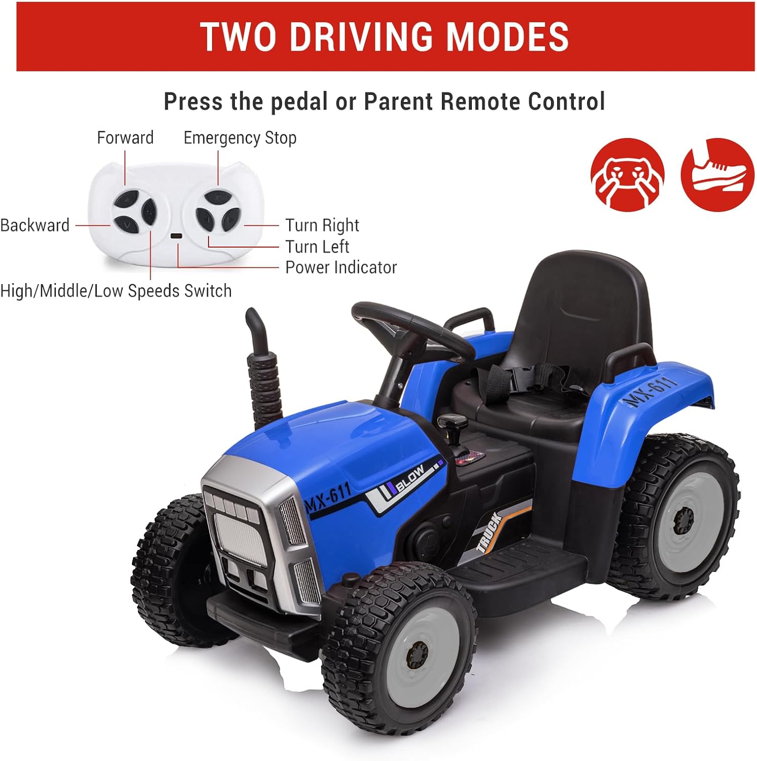 IdealHouse 12v Ride on Car for Kids Toy Electric Tractor With ...