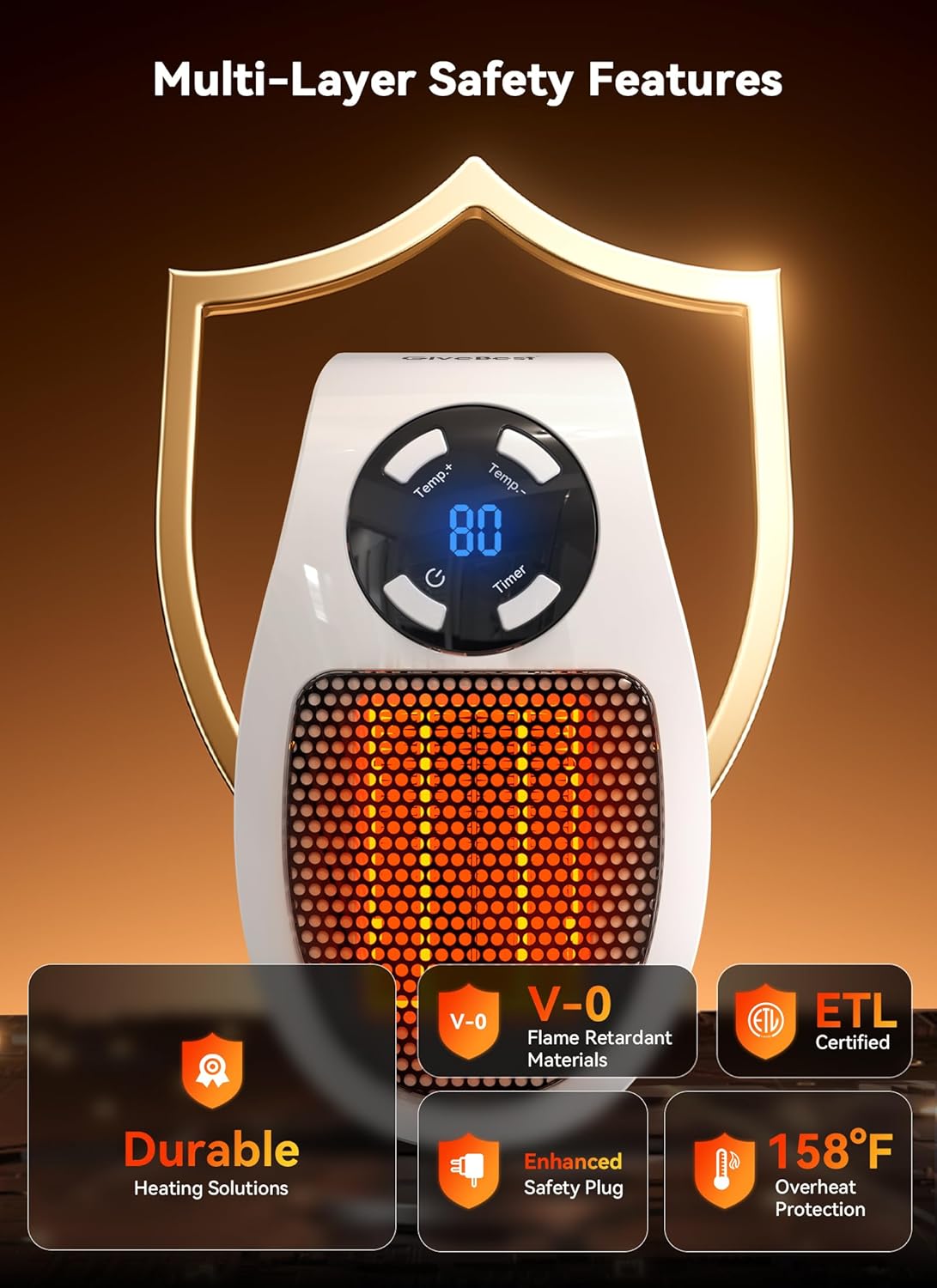 GiveBest 450 Watt Space Heater with LED Display Wall Outlet Electric ...