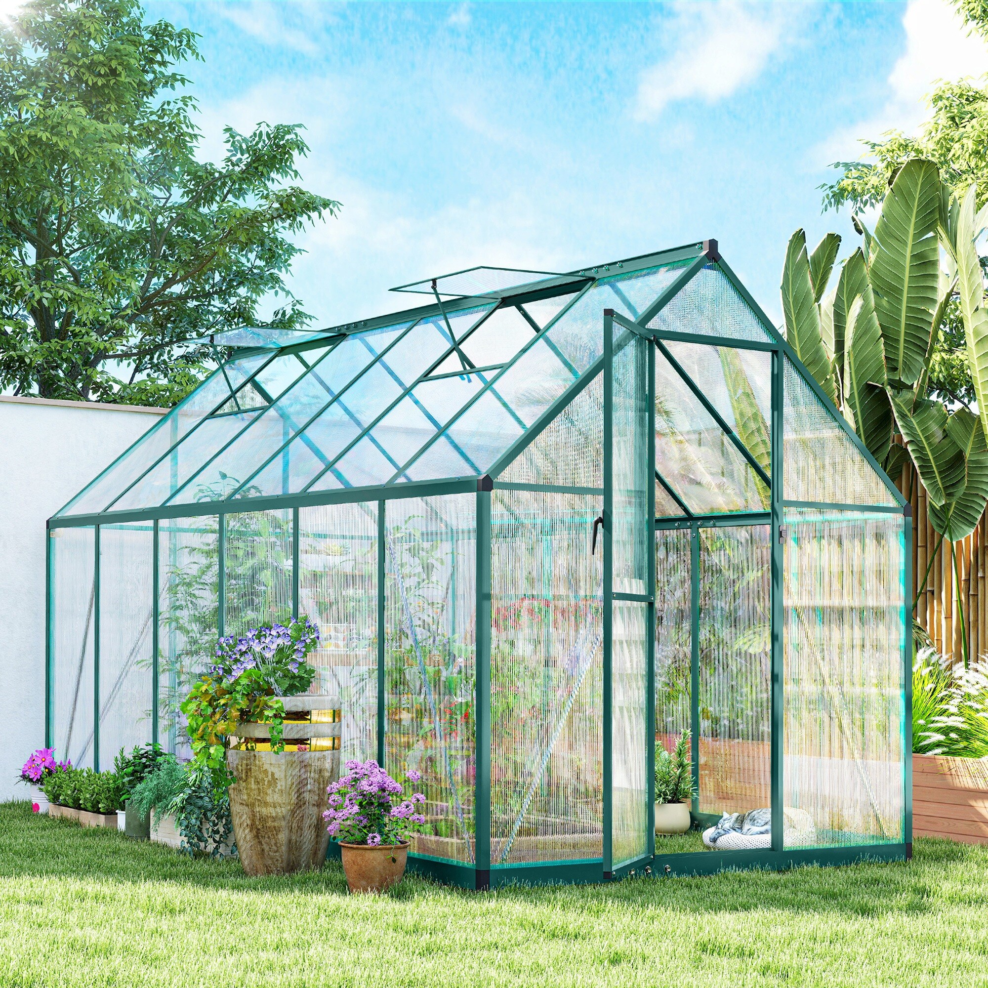Outsunny 11x6 ft Polycarbonate Greenhouse with Swing Door and Two ...
