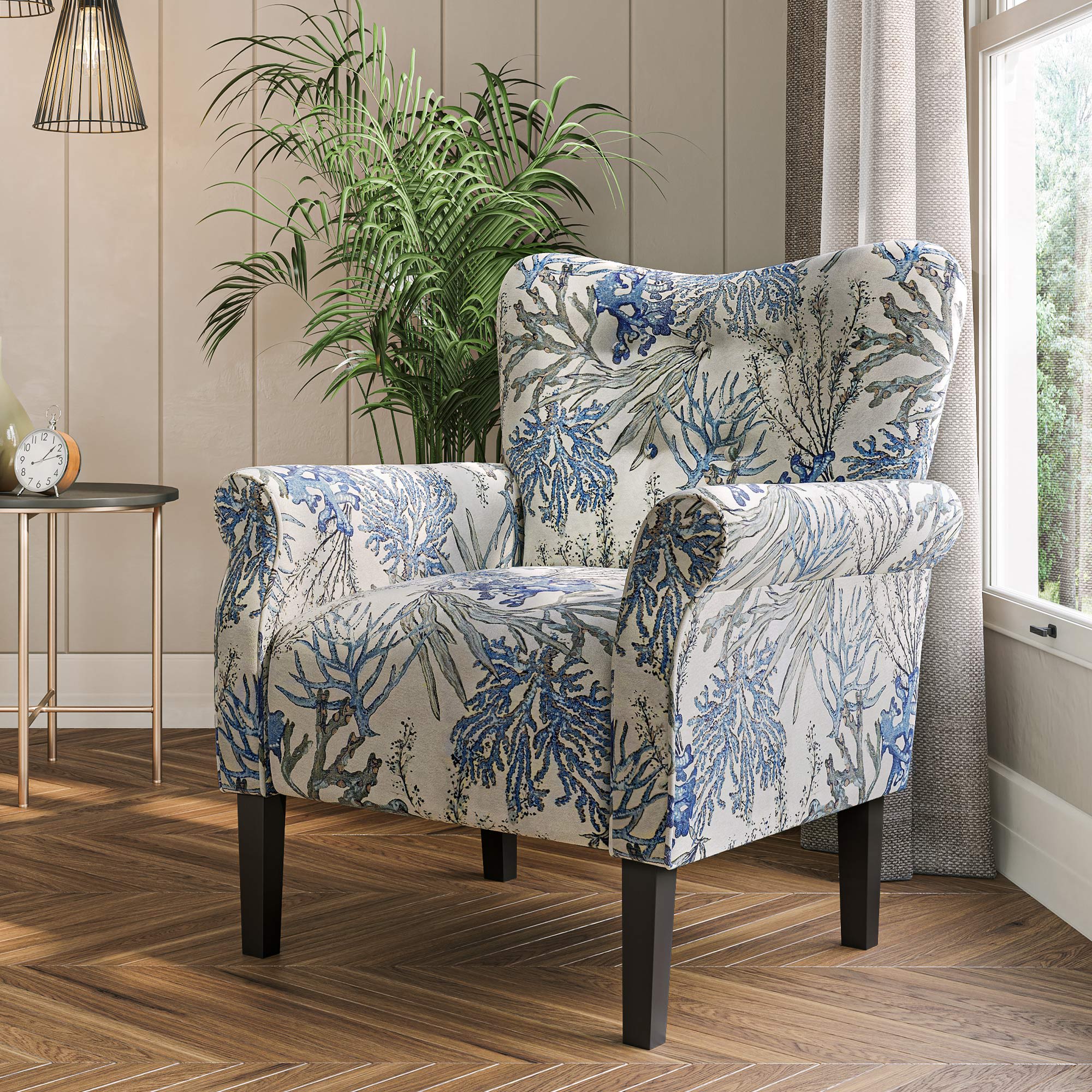Belleze Modern Accent Chair High Back Linen Armchair Wingback Side ...