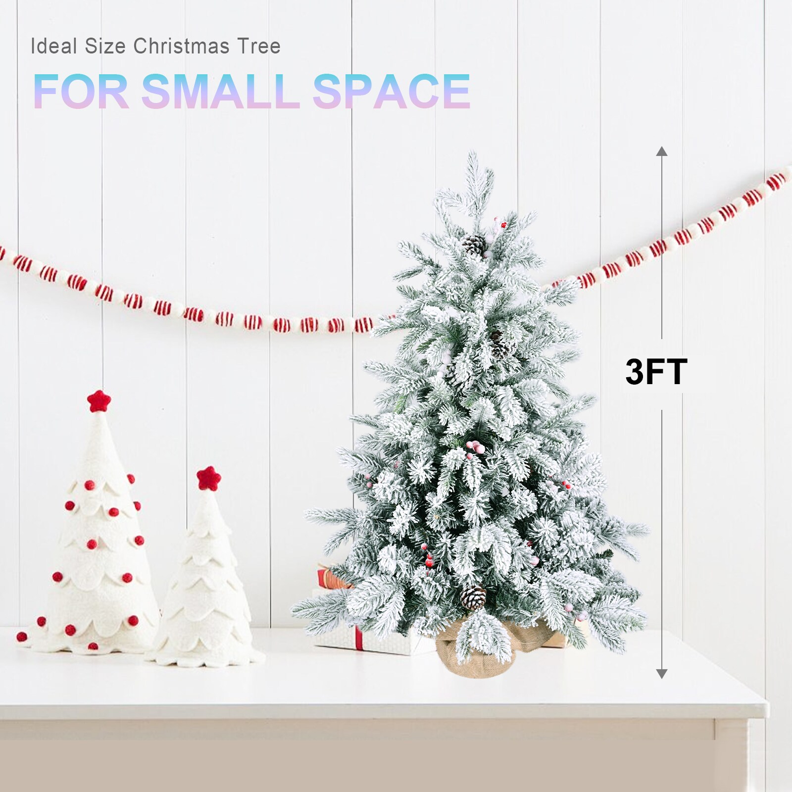 Tatayosi 3FT Flocked Tabletop Christmas Tree with 355 Tips Snowy PE/PVC ...