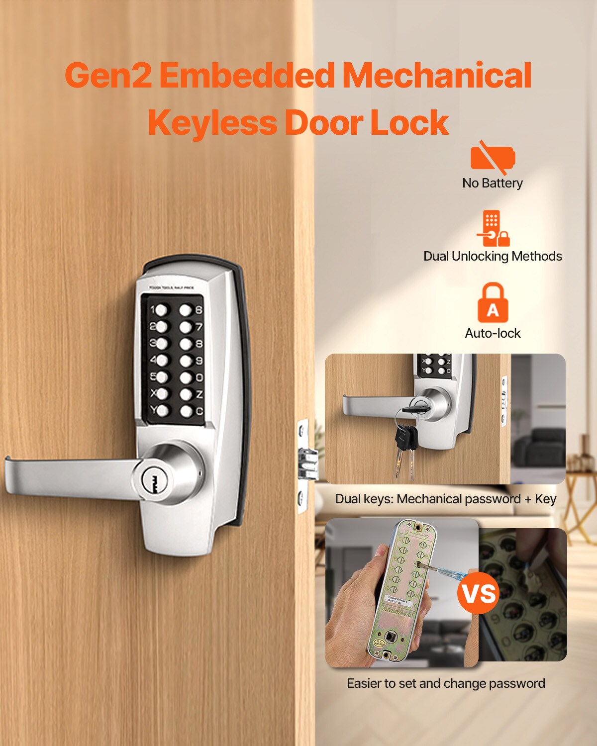 VEVOR Mechanical Keyless Entry Door Lock 14 Key Mechanical Door Lock ...