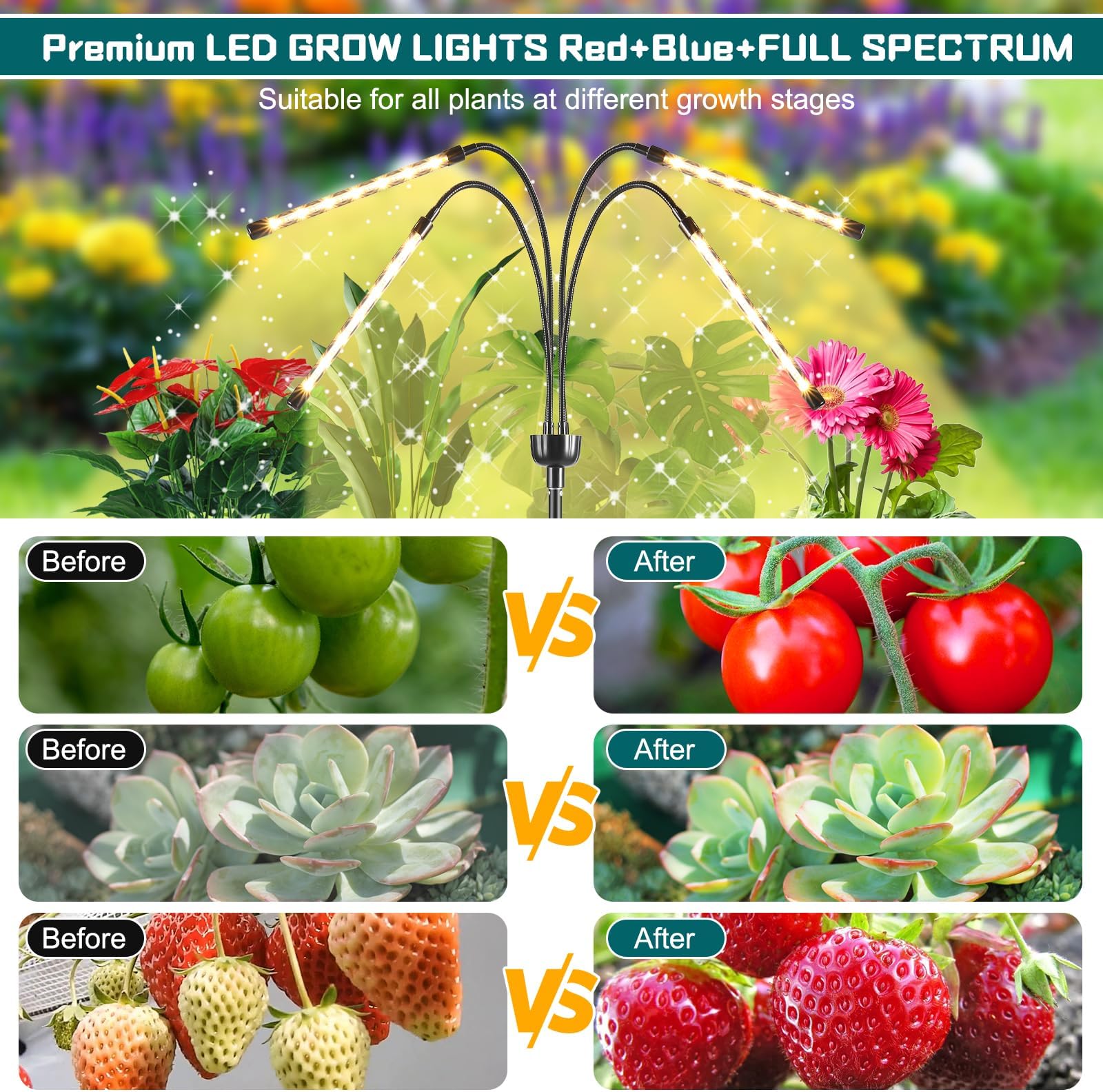 Aoibox grow lights for indoor plants yellow light adjustable tripod ...