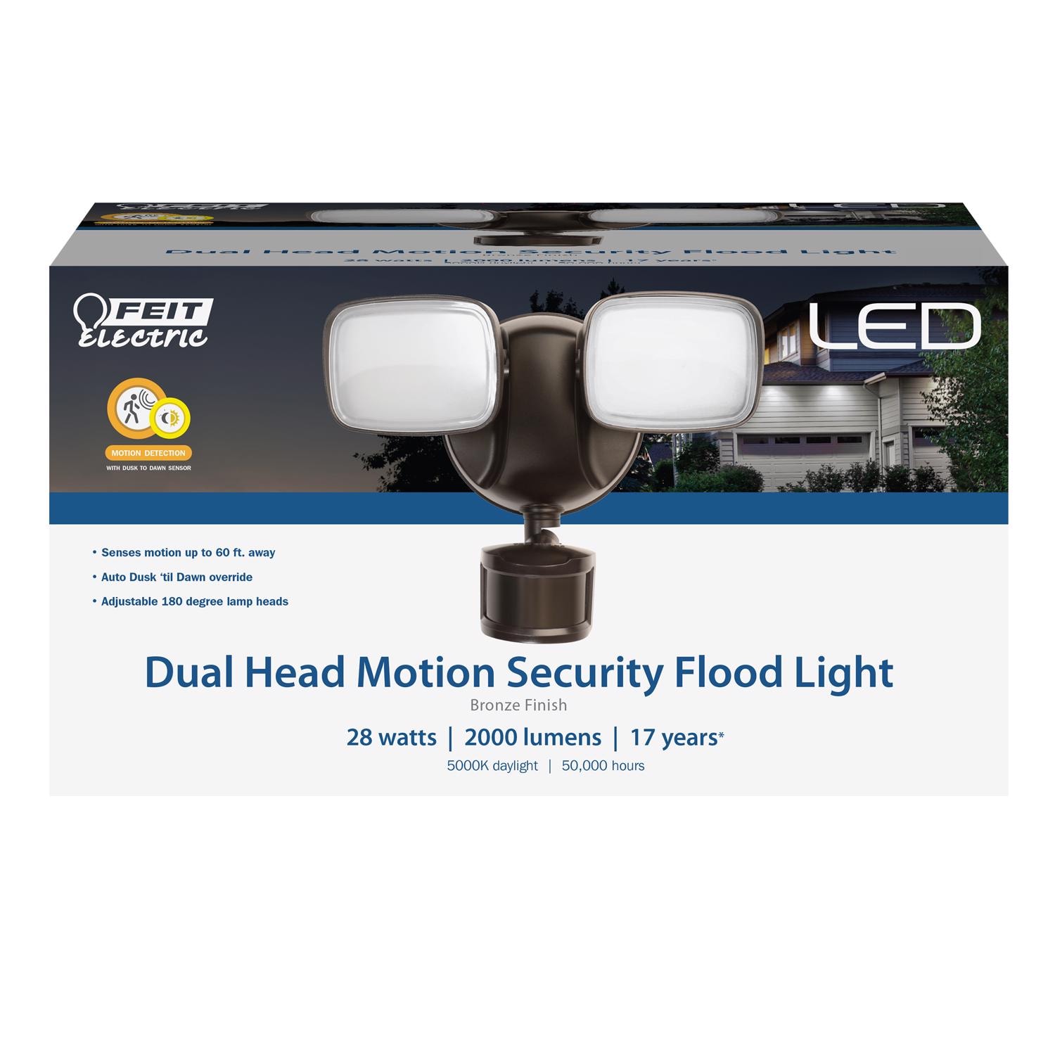 Feit Electric LED Motion Sensing Hardwired LED Bronze Security Floodlight in the Spot & Flood ...
