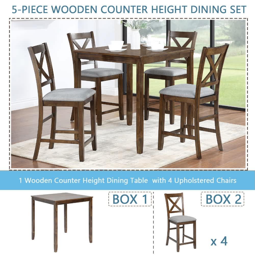 Coolbibila 5 Piece Counter Height Dining Set with Walnut Square Table ...