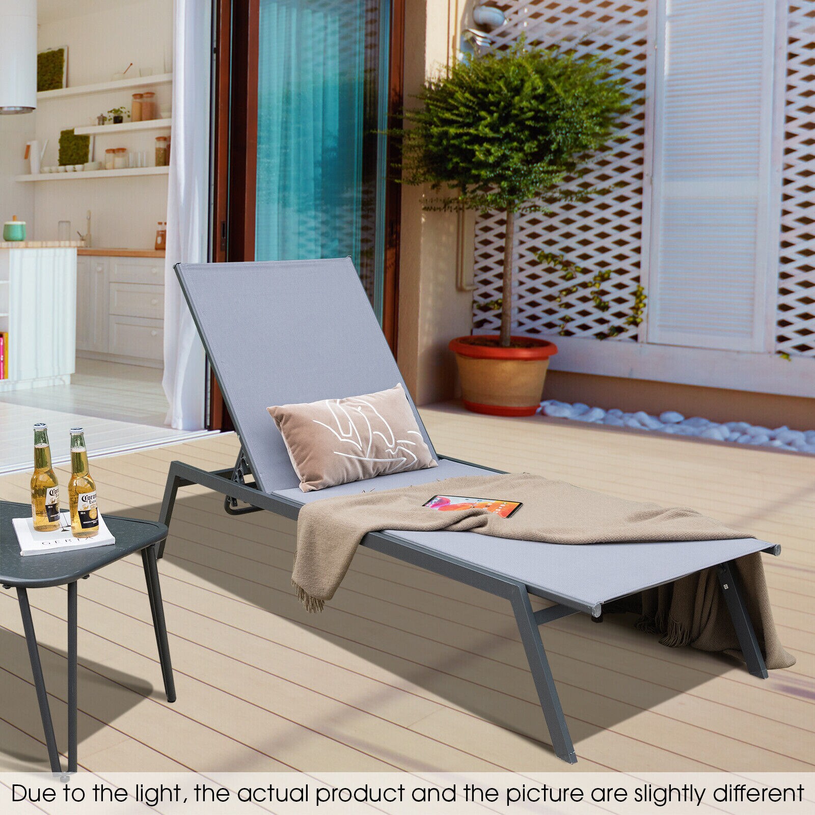 Volenca Outdoor Steel and Fabric Patio Chaise Lounge with 6-Position ...