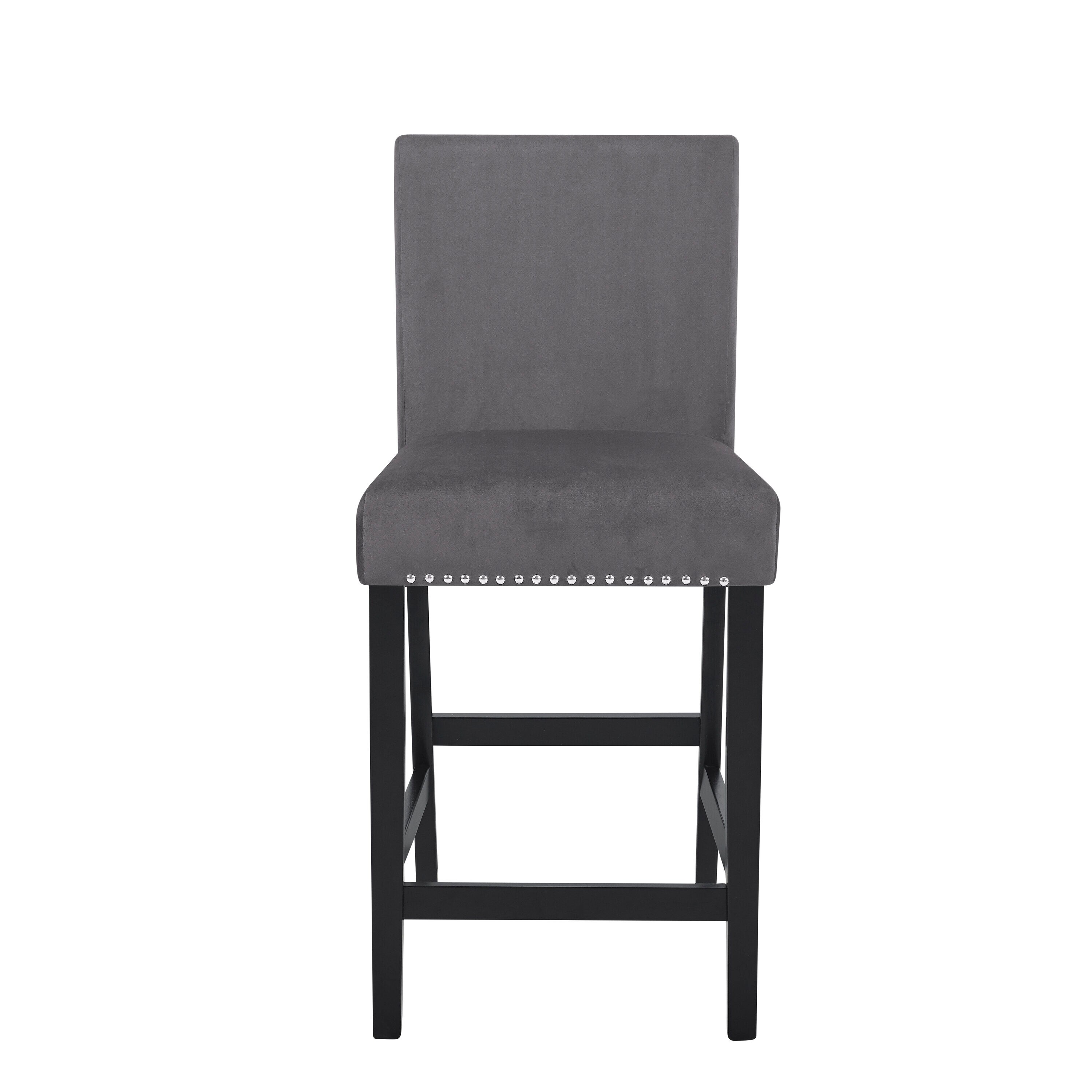 GDFStudio Contemporary Velvet Counter Stool Set of 2 in Gray with ...