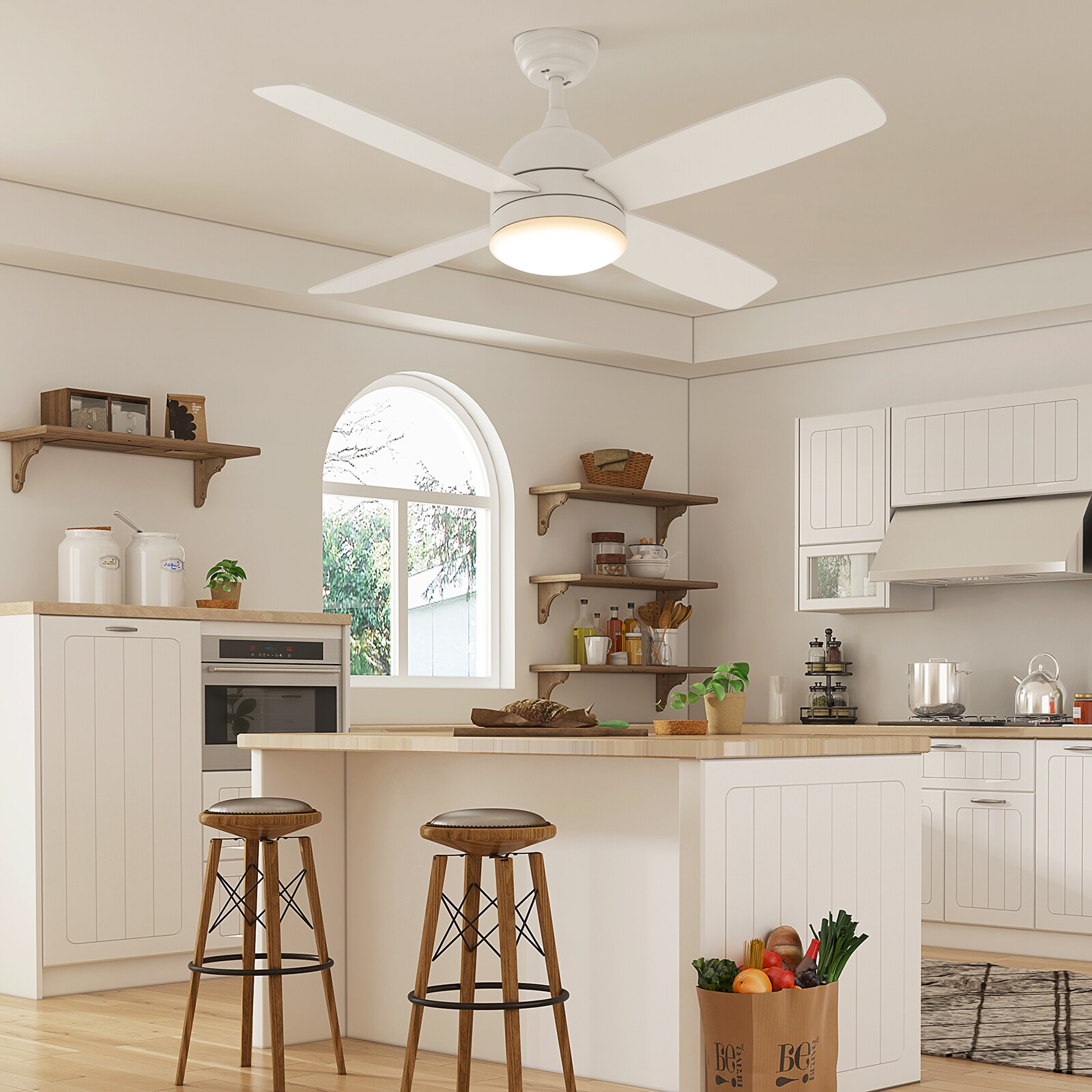 Warmiplanet Breeze 48-in White with Wood Blades Color-changing ...