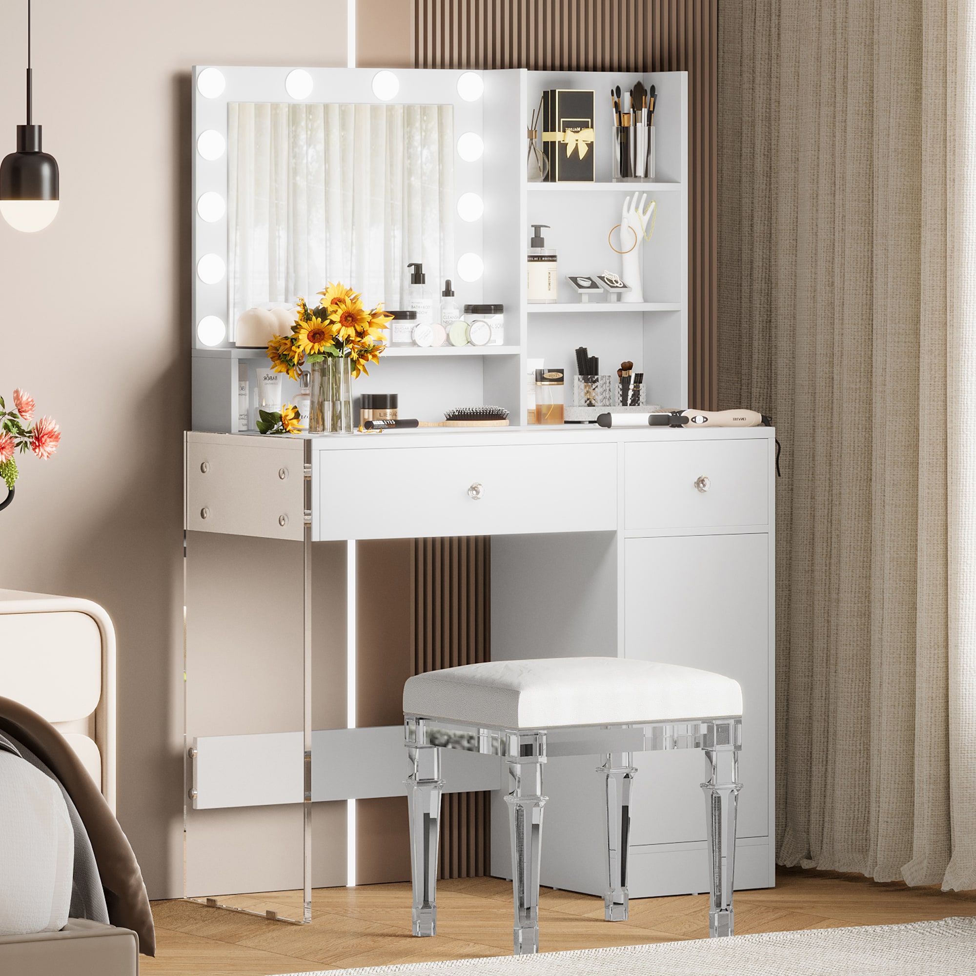 Siavonce 35.4-in White Makeup Vanity in the Makeup Vanities department ...