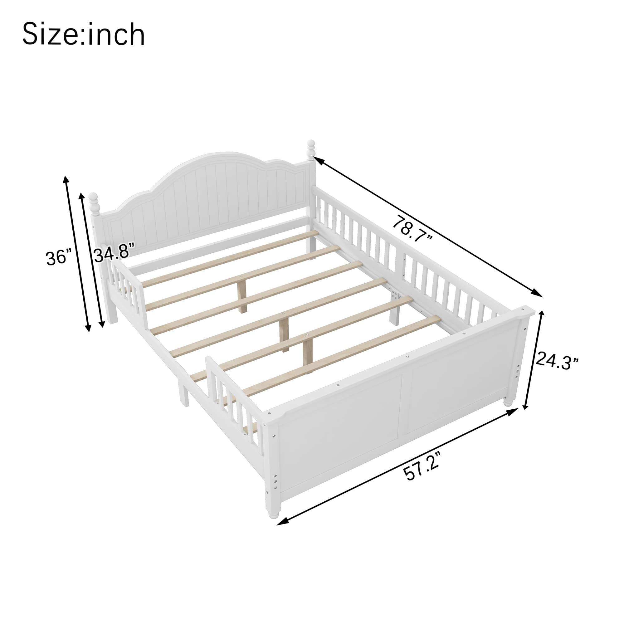 Vynxaria White Wood Frame Full Platform Bed with Headboard Footboard ...
