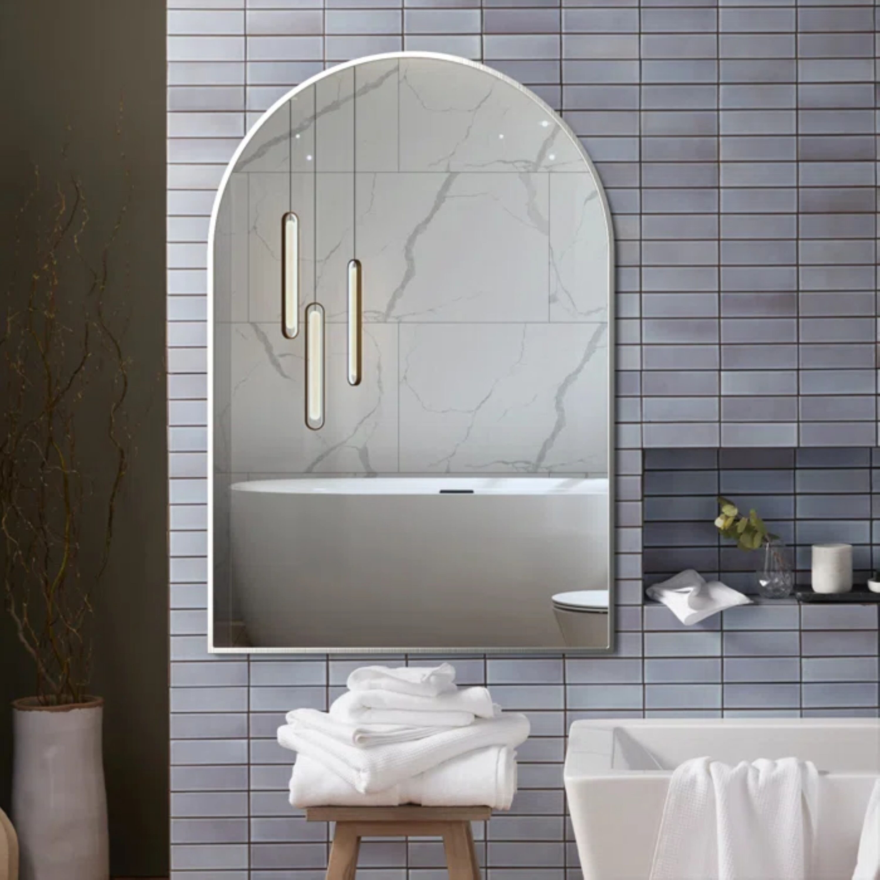 Vynxaria 20x30 Inch Arched Bathroom Wall Mirror Aluminum MDF Wall ...