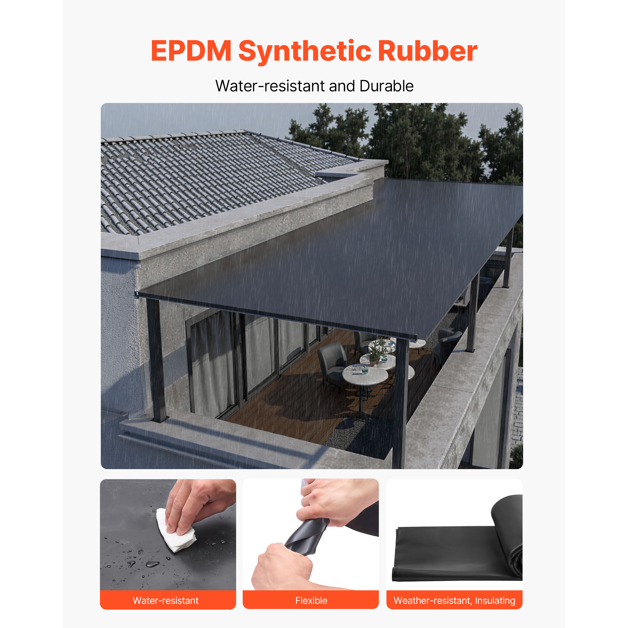 VEVOR Roll Roofing 10 x 15 ft 45 mil EPDM Rubber Roofing Long Lifespan ...