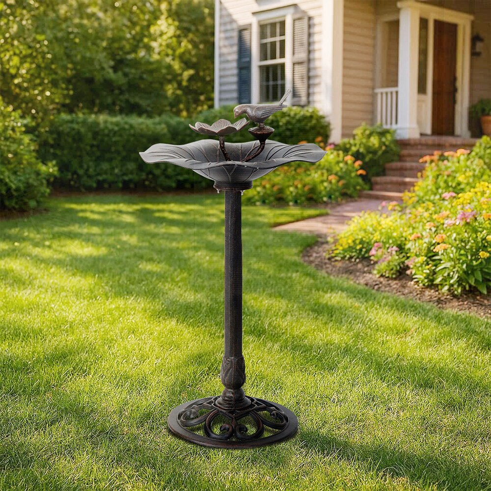 Watnature Lancaster Outdoor Bird Bath with Aluminum Bowl Iron Top and ...