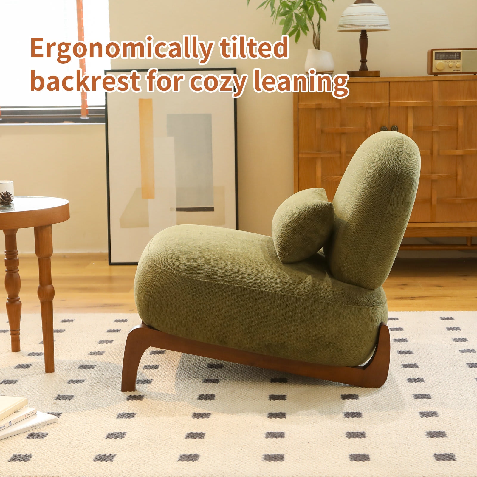 Vynxaria Cute Accent Chair Green Velvet Upholstered Solid Wood Legs ...