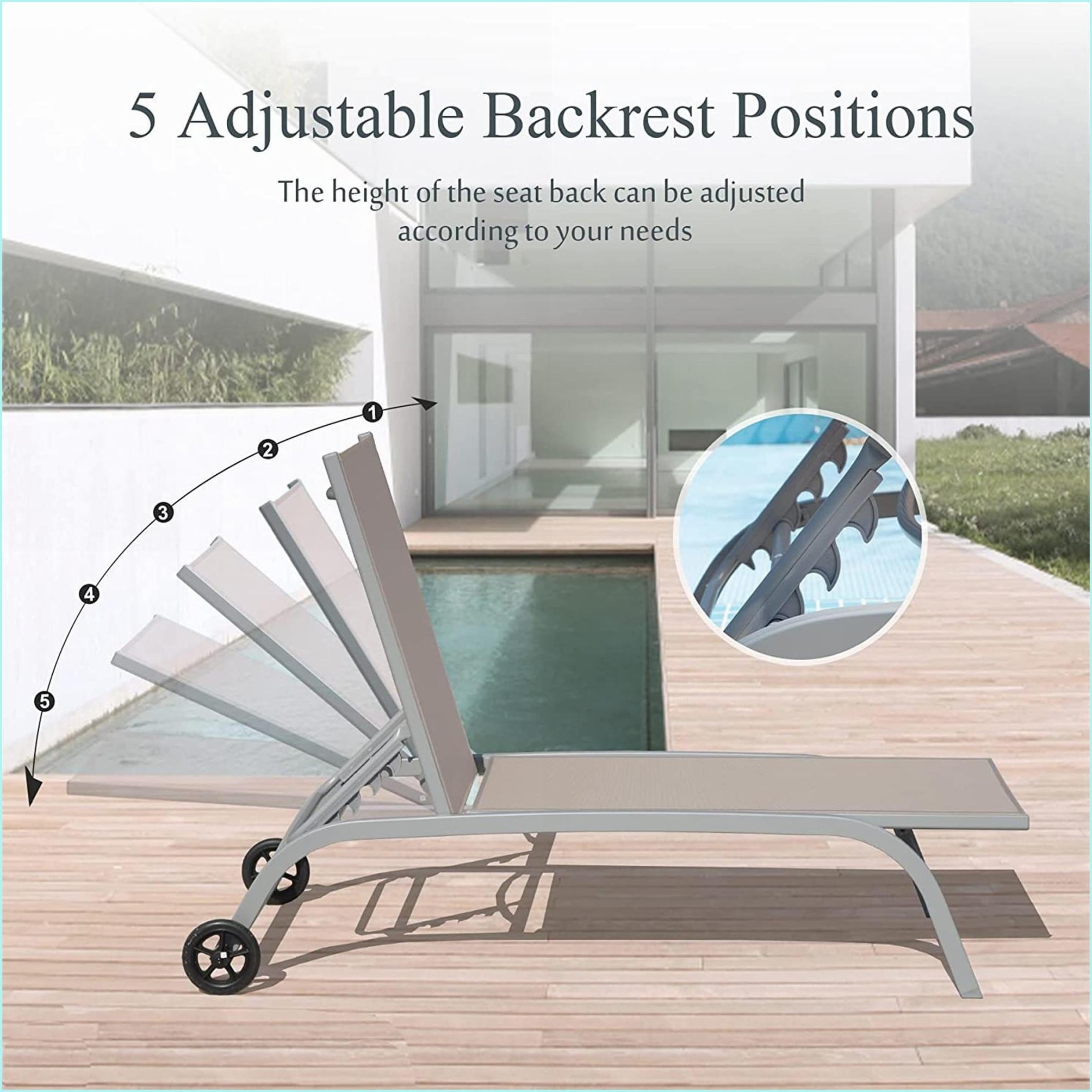 Watnature Outdoor Lounge Chairs Set of 3 2 Adjustable Chaises 1 Table ...