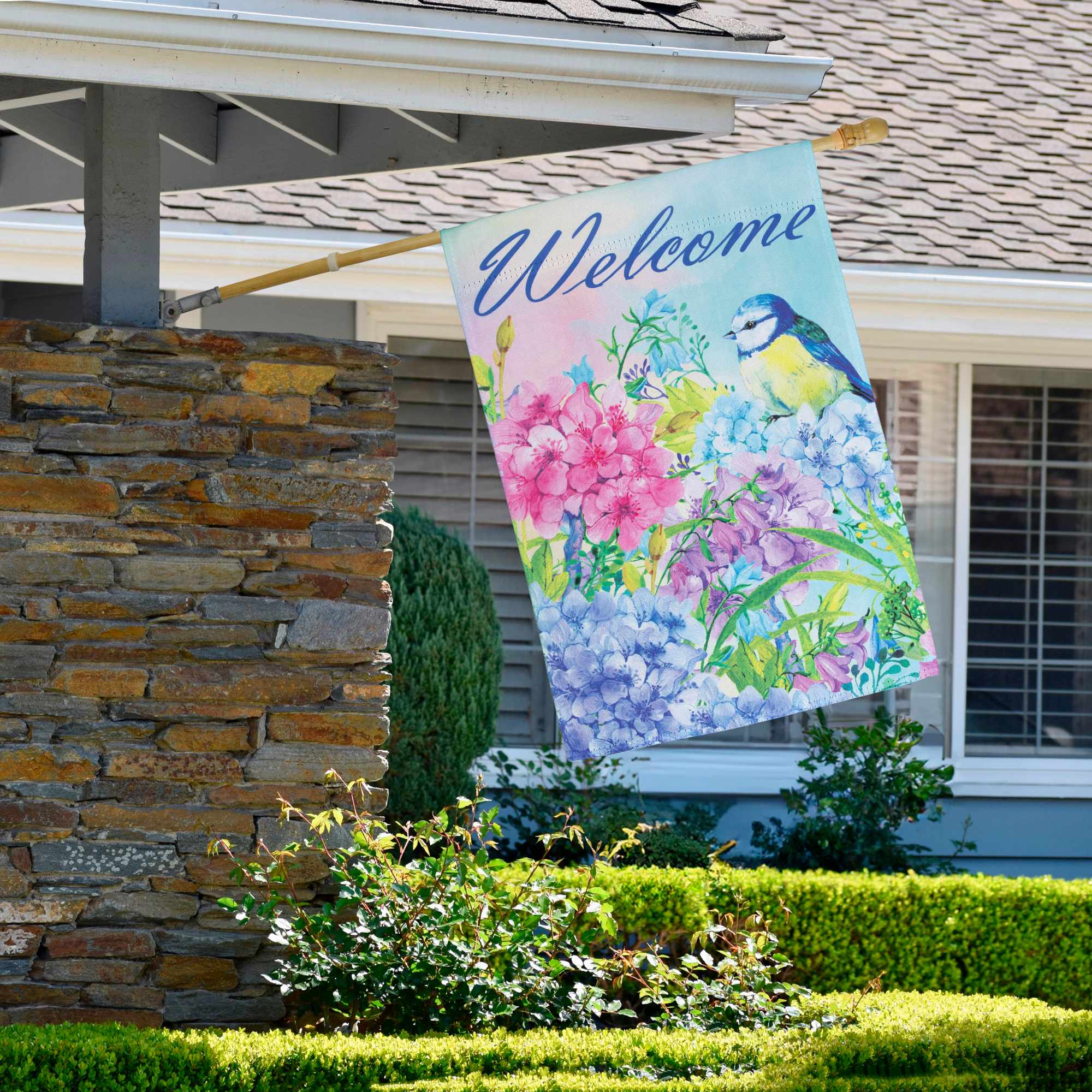 Northlight Blue and Purple Welcome Bird Outdoor House Flag 28 inch x 40 ...