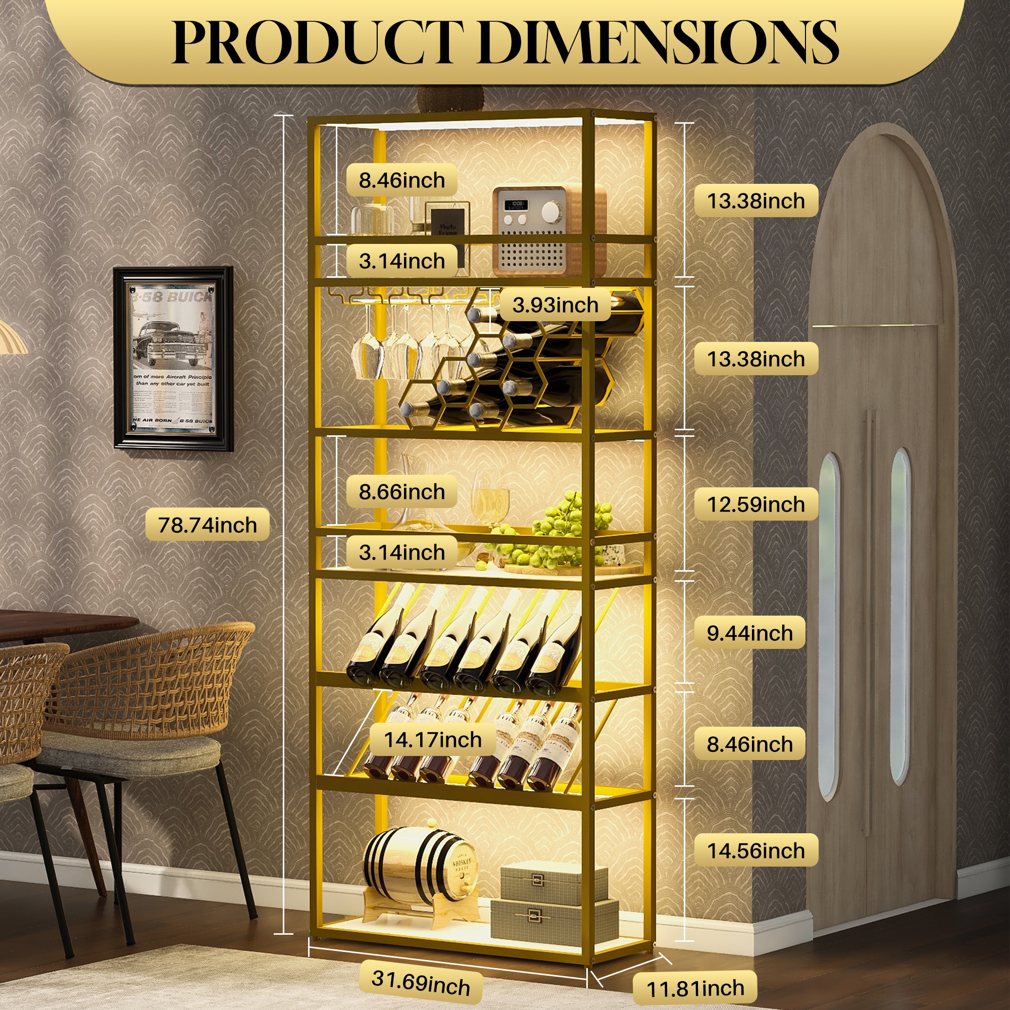 Siavonce 20 -Bottle White+Gold MDF Wall-Mounted Wine cabinet in the ...