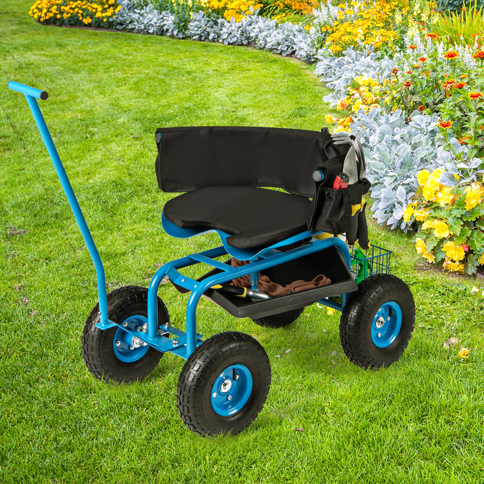 SUGIFT Height-Adjustable 360-Degree Swivel Seat Rolling Garden Cart ...