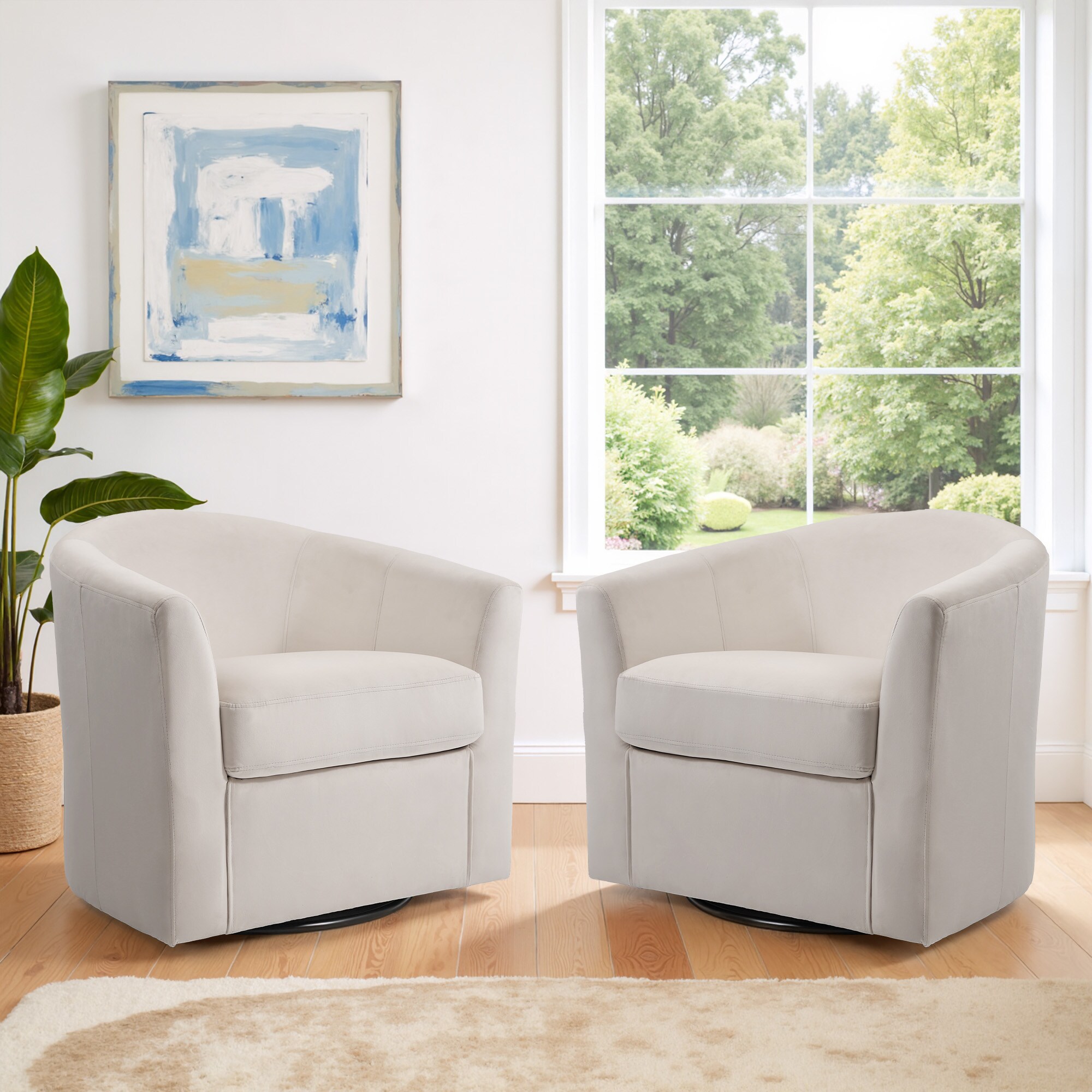 Dreamsidea Velvet Morden Swivel Barrael Accent Chair Ivory in the ...