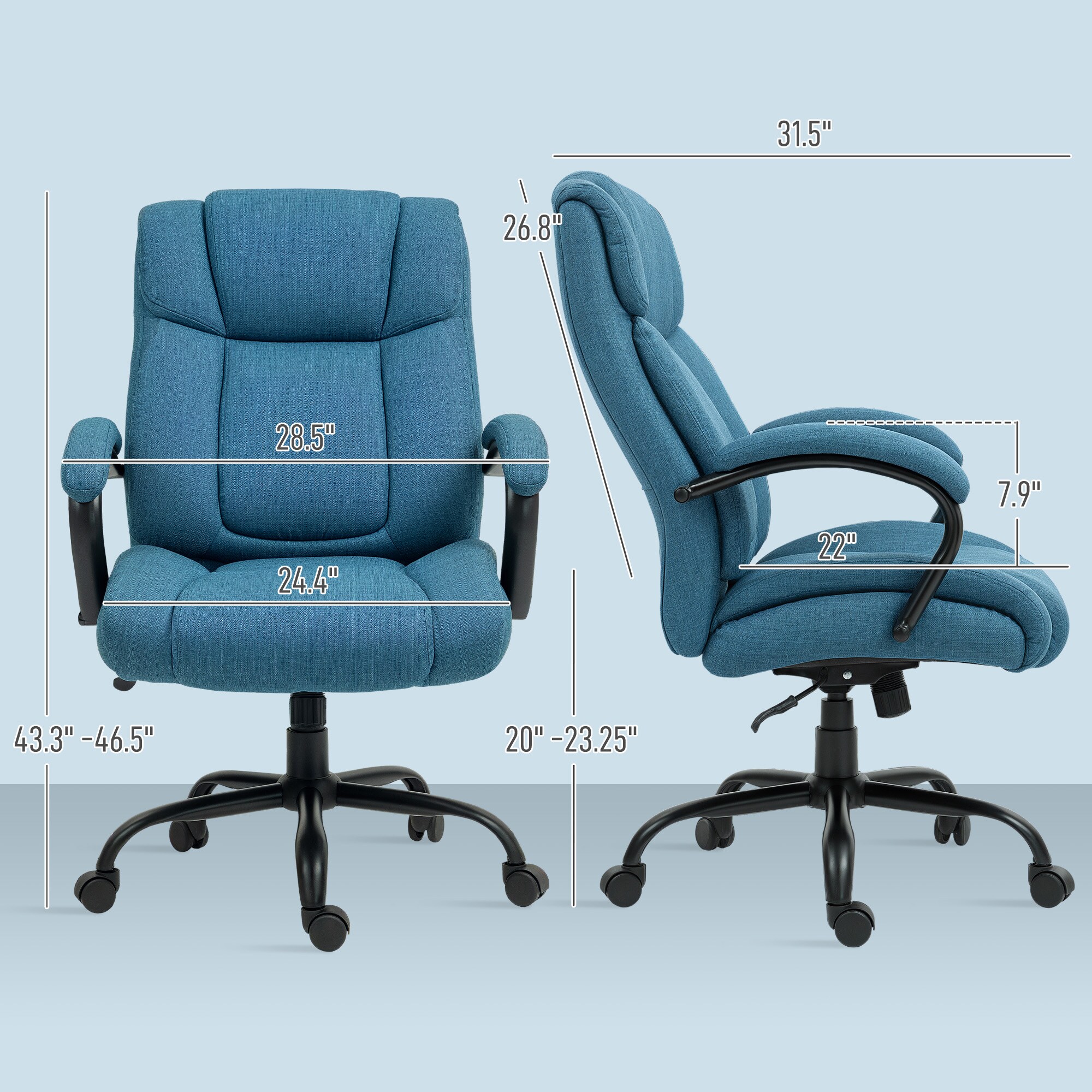 LUXEYARD Comfortable Blue Fabric Executive Office Chair with Padded ...